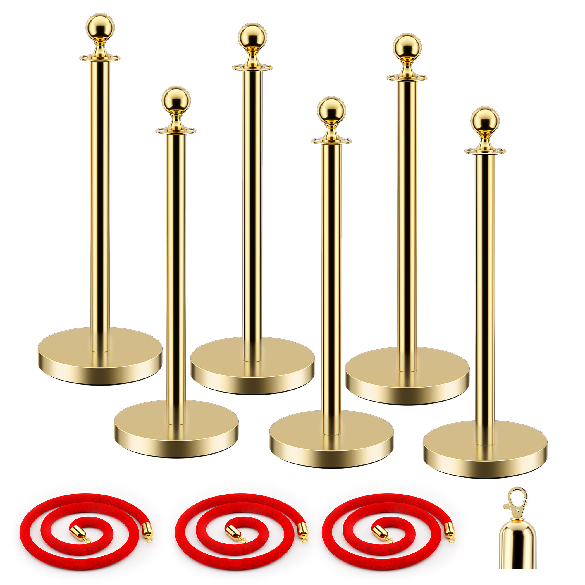 HOMEIBRO 4 Piece Strut And Velvet Rope Sturdy Base With Stainless Steel ...