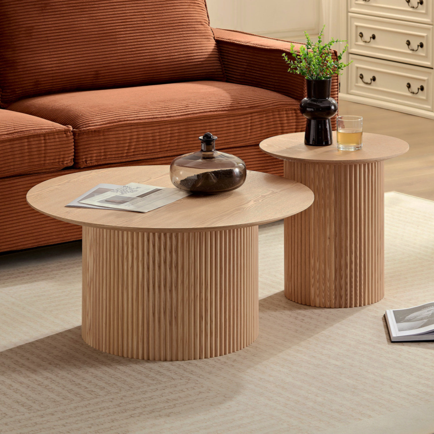 Mercer41 Set Of 2 Round Side Table And Coffee Table Circle Small Accent ...
