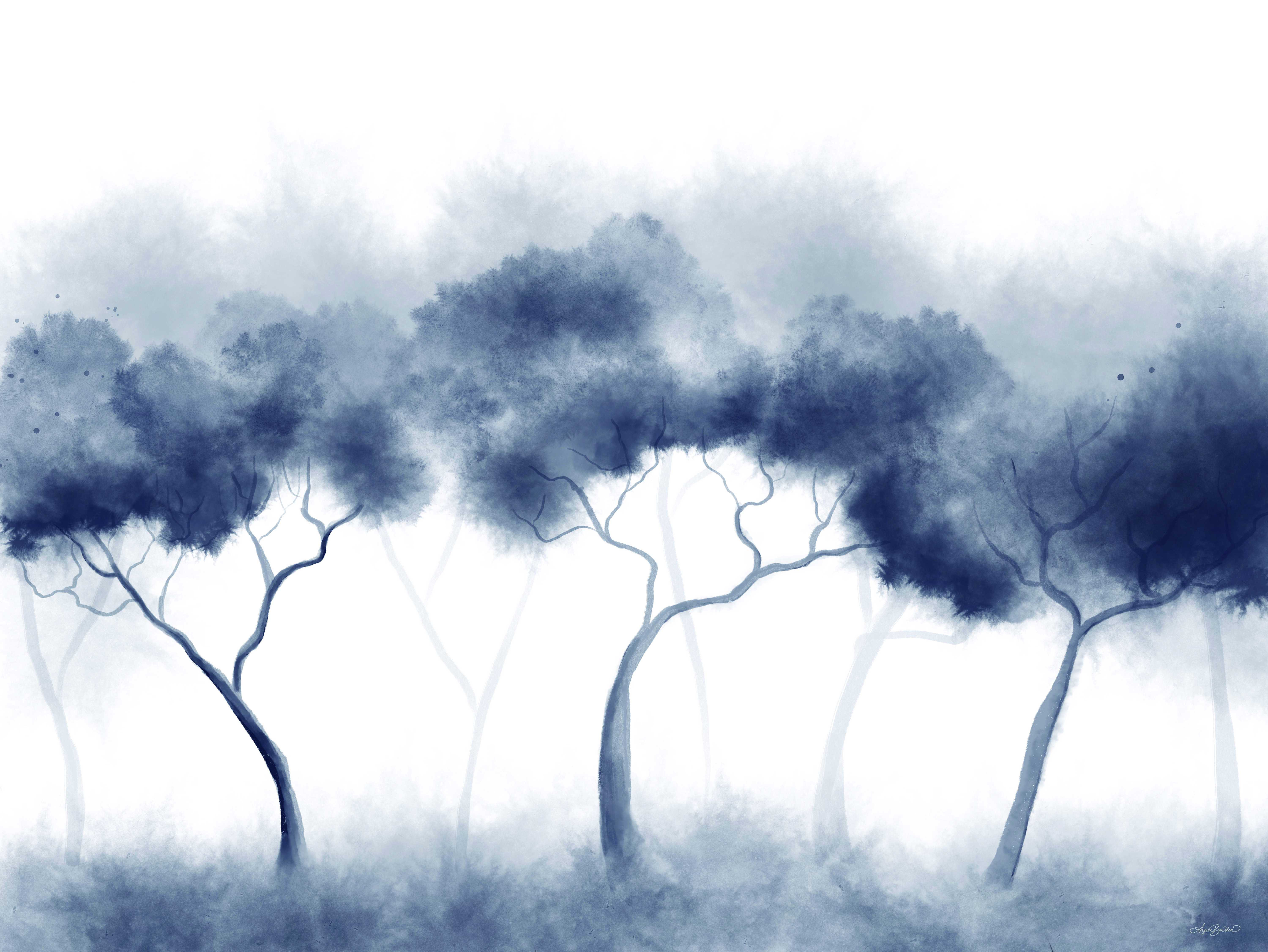 Lark Manor Misty Blue Forest Trees On Canvas by Angela Bawden Print ...