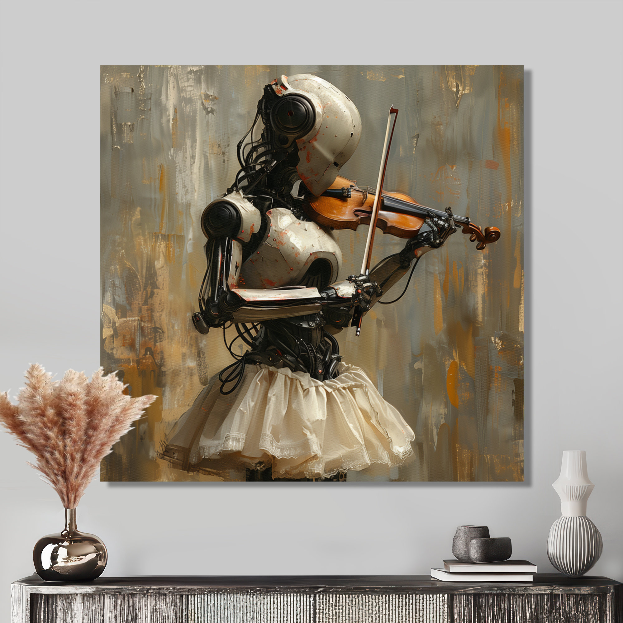 Williston Forge Vintage Robot Playing Violin - Robots Wall Art Living ...