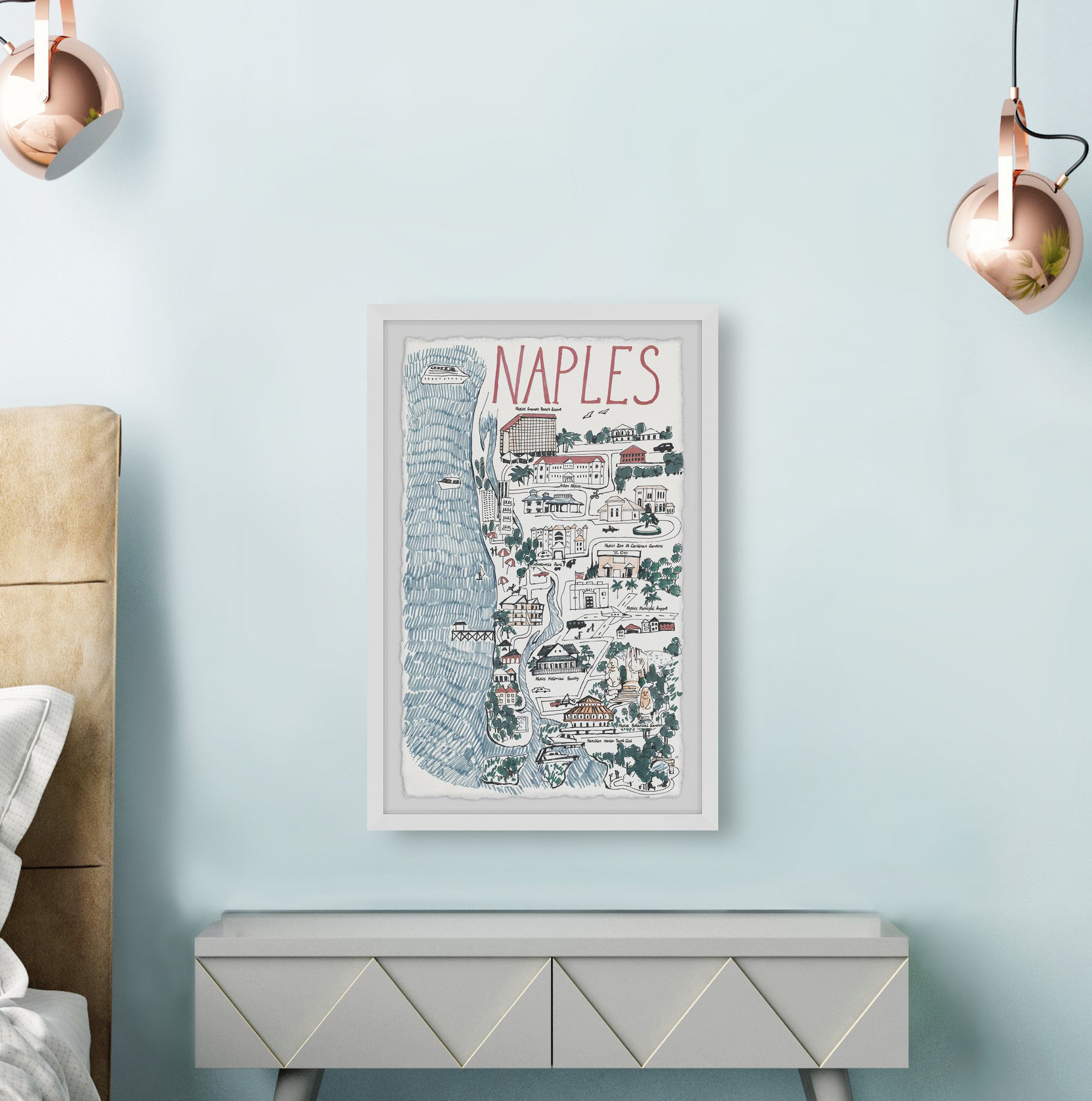 Red Barrel Studio® Illustrated Map of Naples - Picture Frame Drawing ...