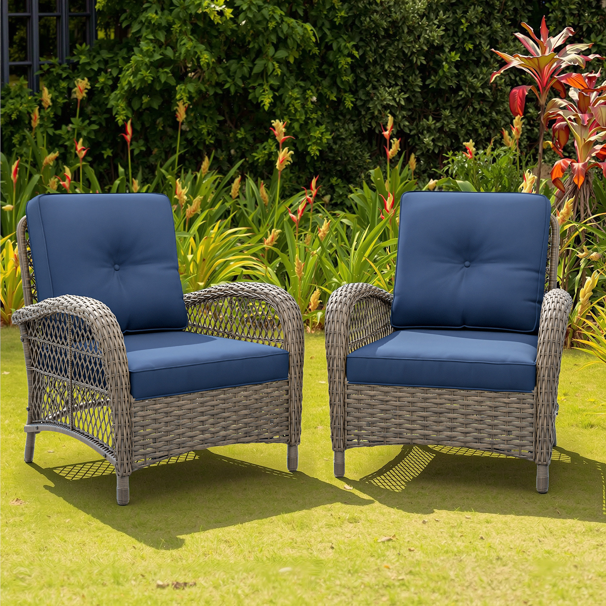 Bay Isle Home™ Aspremont Patio Chair with Cushions （Set of 2） | Wayfair