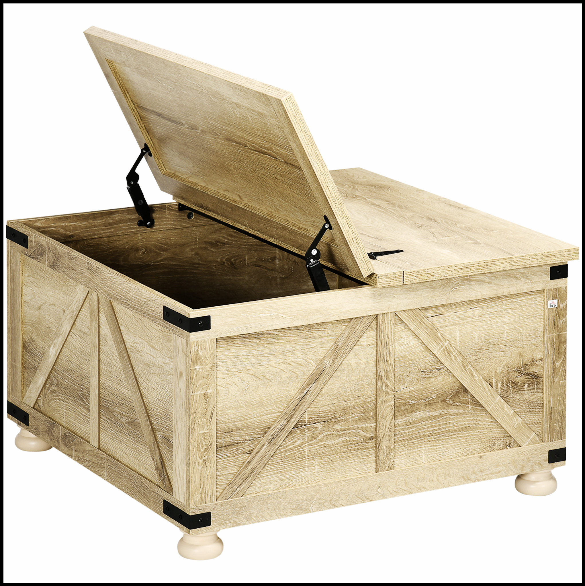 Ophelia & Co. HOMCOM Farmhouse Coffee Table with Storage, Rustic Wooden ...