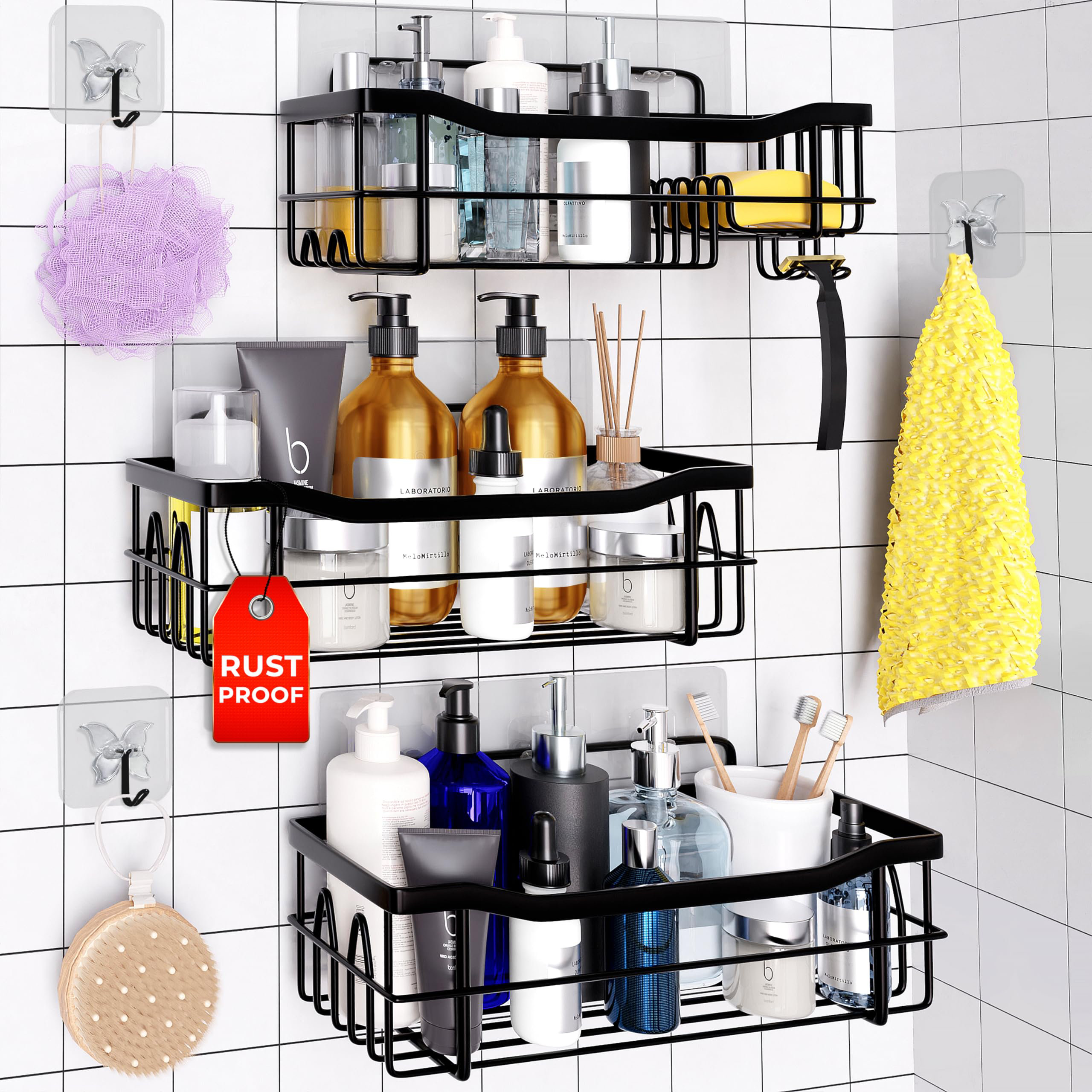 Latitude Run® Large Capacity Rust Resistant Black Matte Shower Caddy ...