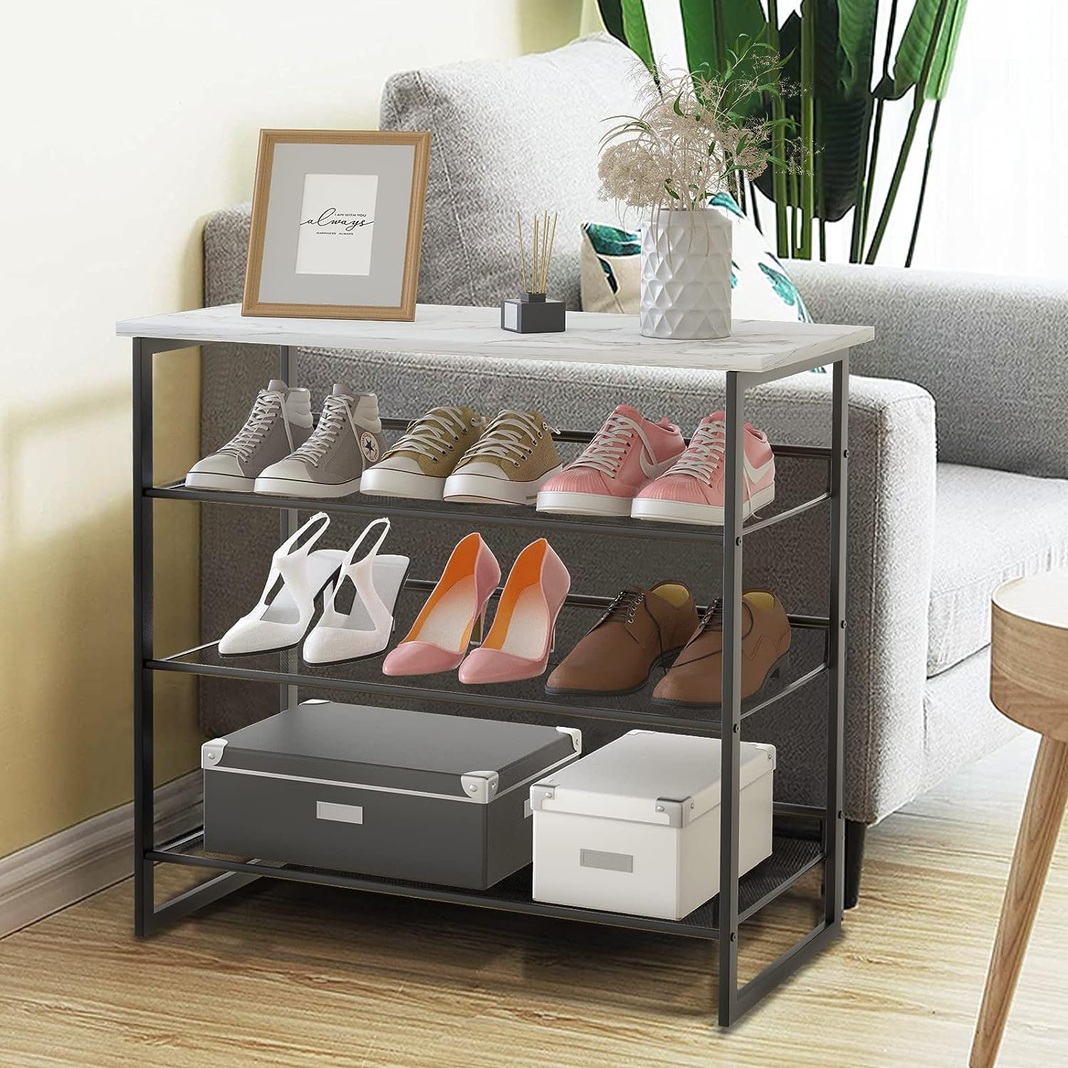 Ivy Bronx 4 Tiers White Marble Shoe Rack,Freestanding Organizer Multi ...