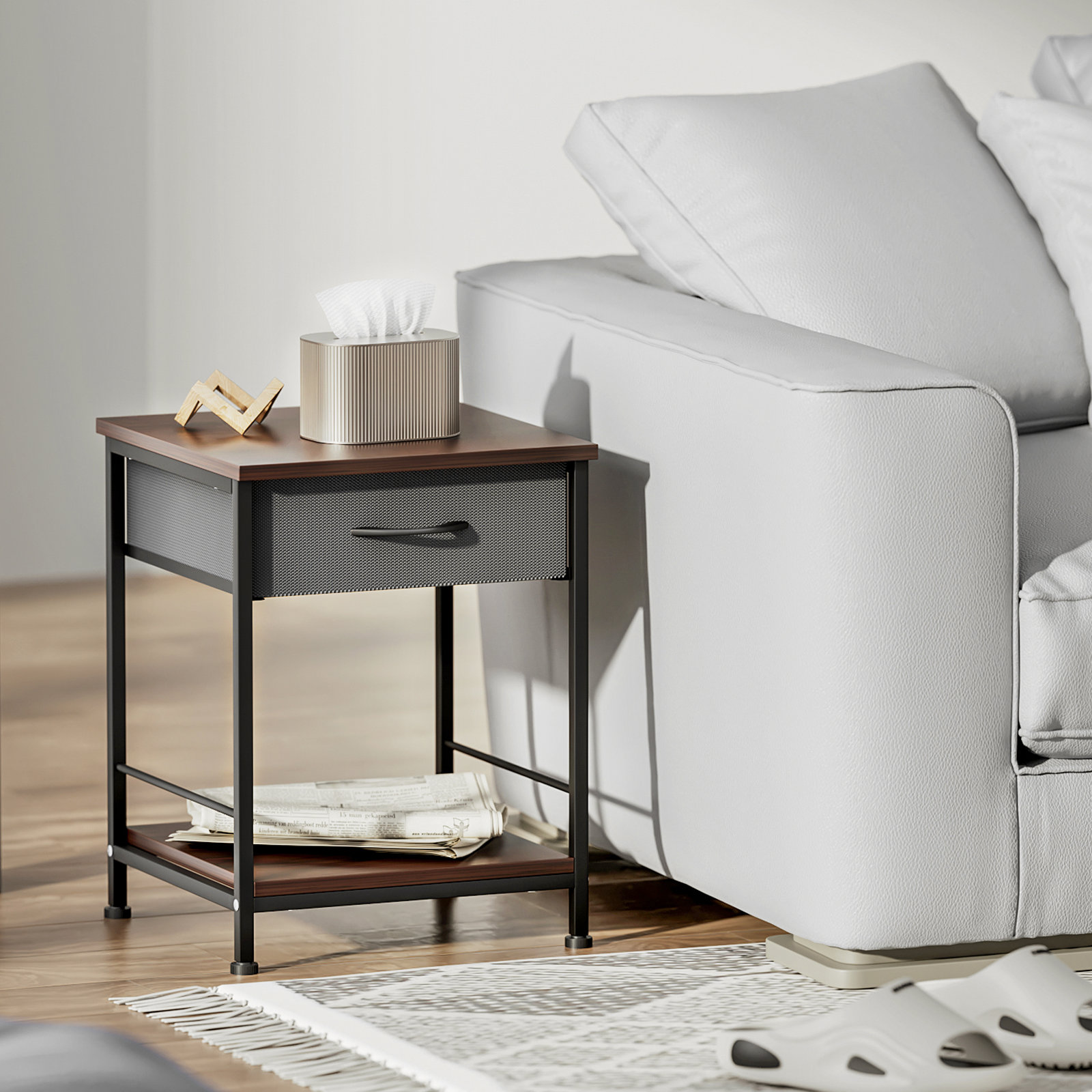 17 Stories End Table Side Table with Drawer and Open Shelf, Nightstand Bedside Table for Bedroom ...