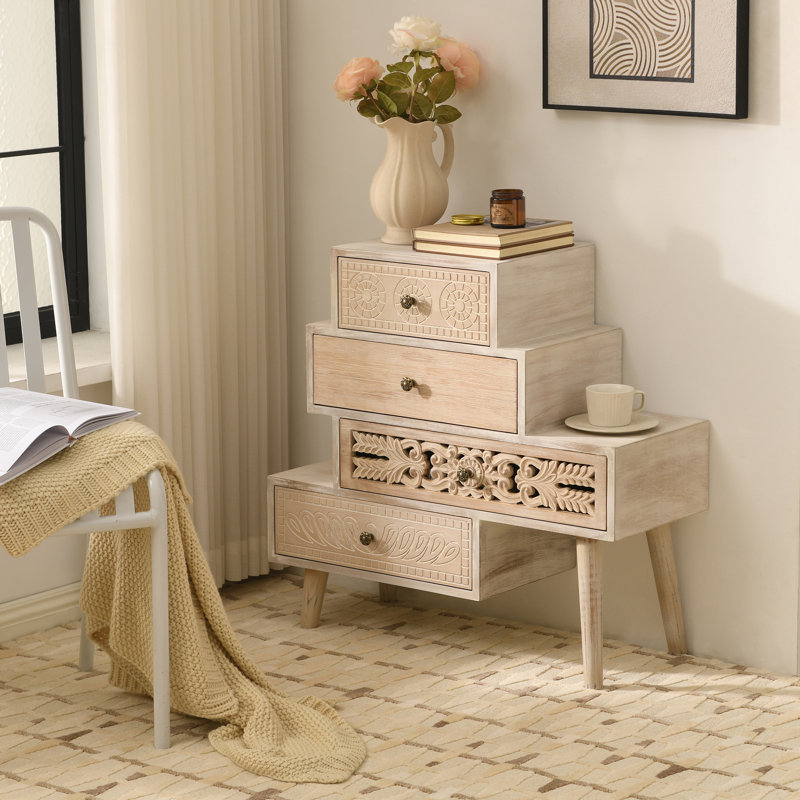 Ophelia & Co. Cayden Farmhouse 4-Drawer Rustic Natural Wood Accent ...