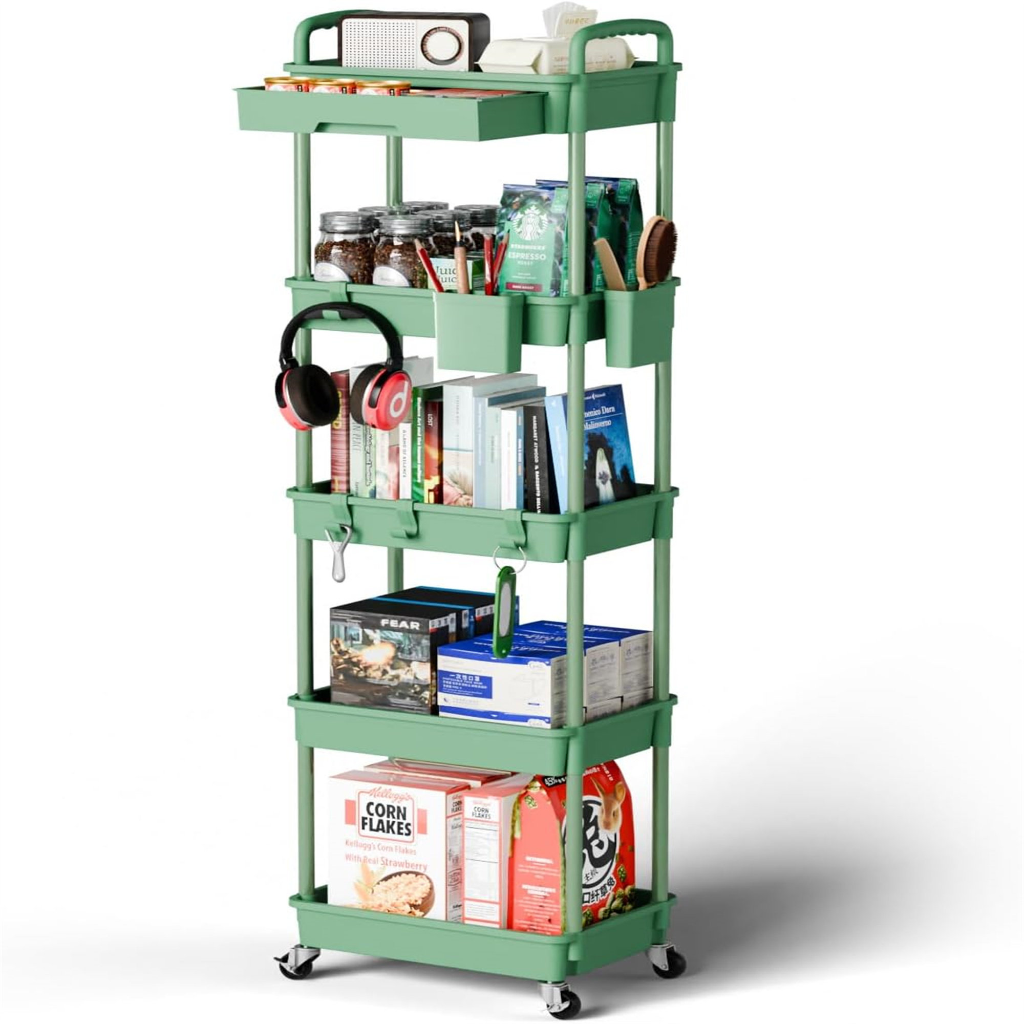 EXEBIL Cart Organizer 5 Tier Rolling with Wheels, Bathroom Trolley ...
