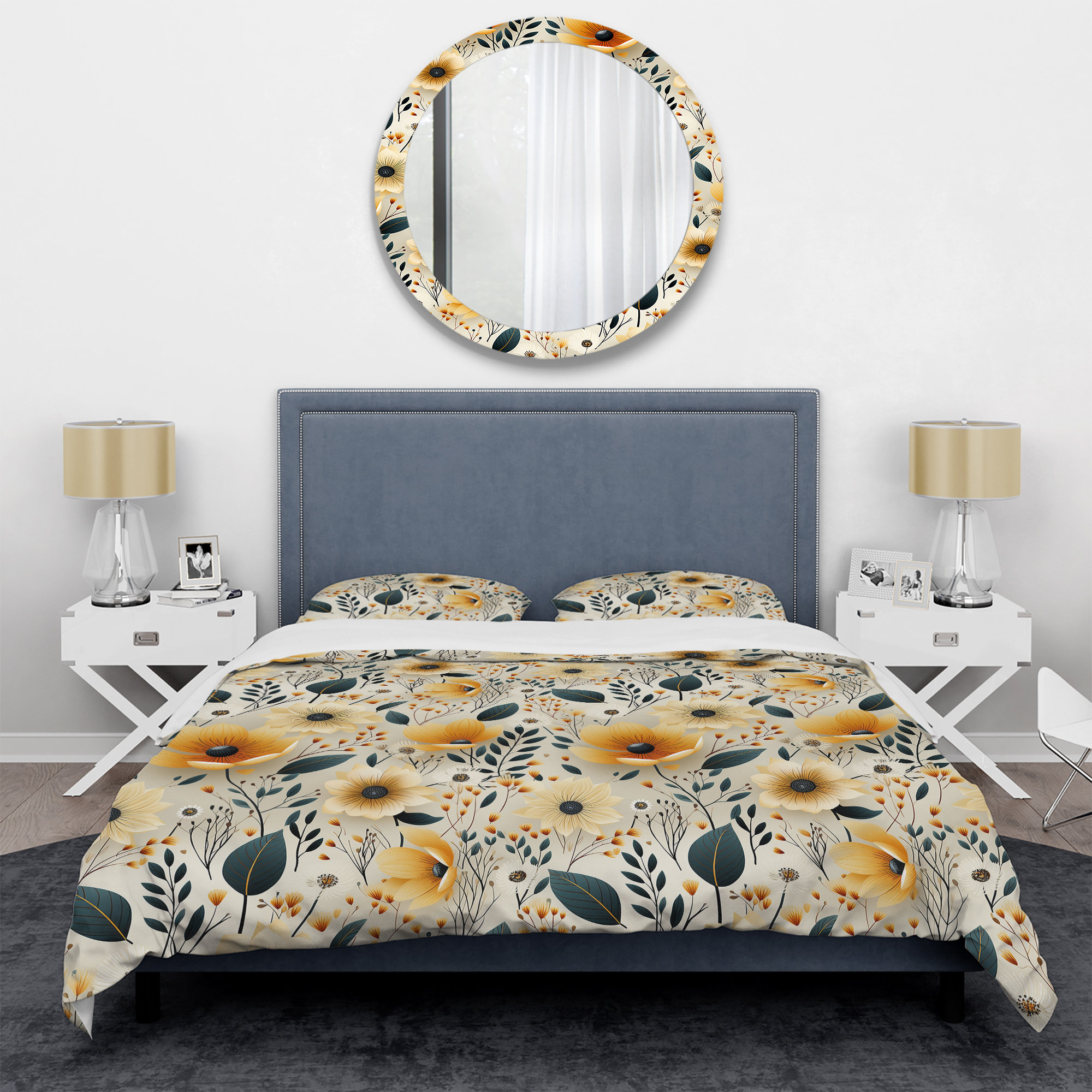 Design Art Beige And Green Harmony Garden Flourish I Duvet Cover Set | Wayfair