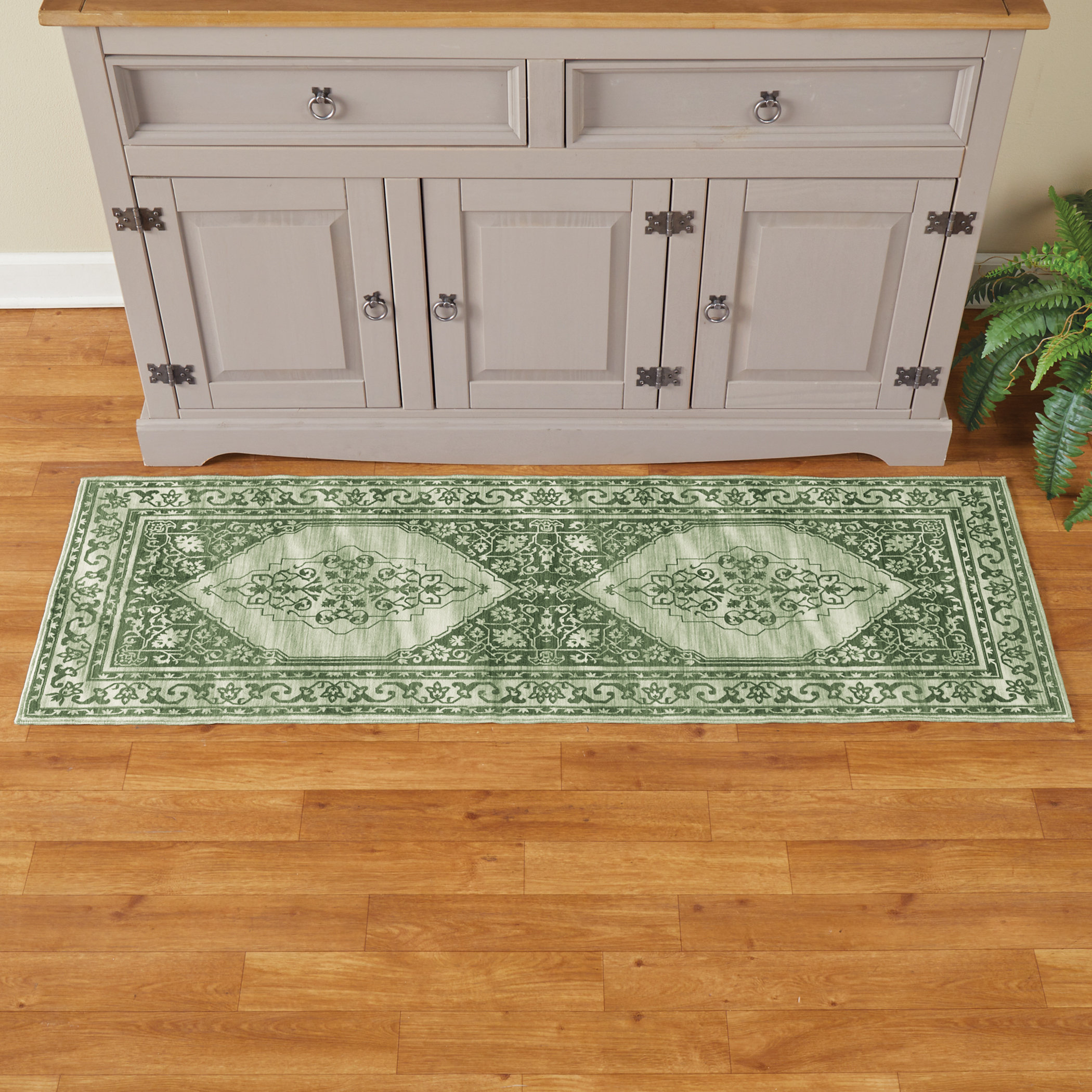 Bungalow Rose Elegant Floral Scroll Design Skid-Resistant Area Rug ...