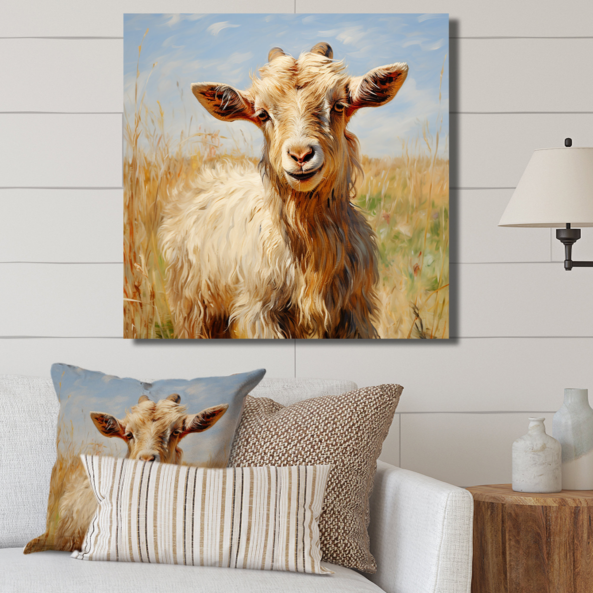 August Grove® Cute Goat In Country Field I - Goat Animal Wall Art | Wayfair