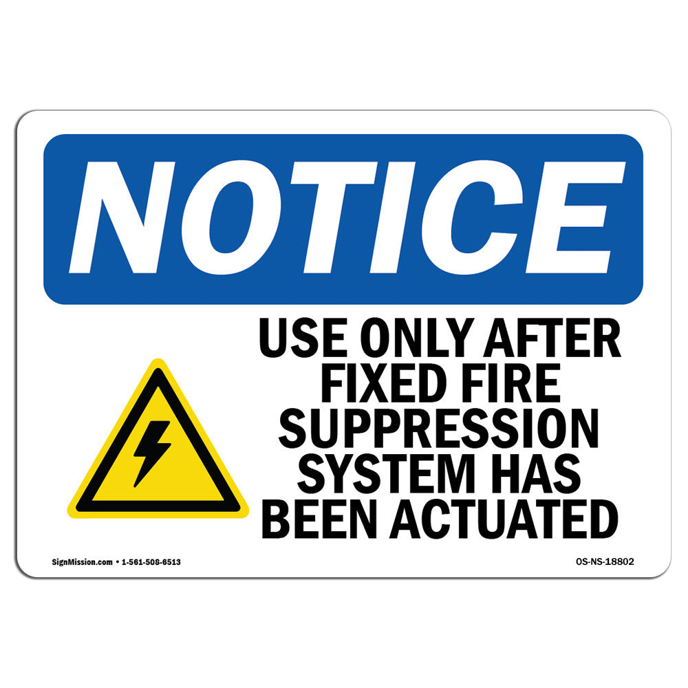SignMission Use Only After Fixed Fire Suppression Sign with Symbol ...