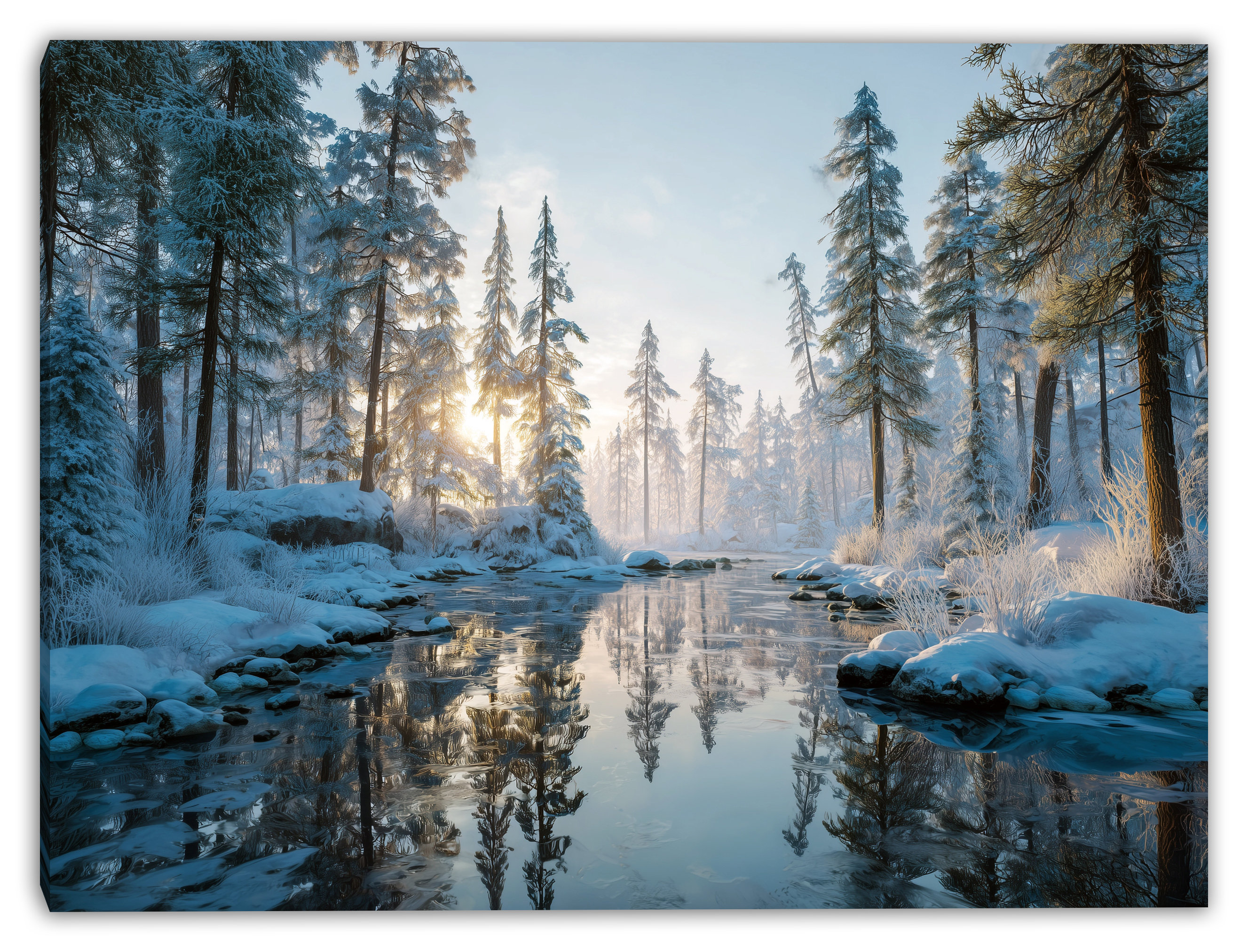 Ophelia & Co. Sunrise Over Winter River Wrapped Canvas Wall Art | Wayfair