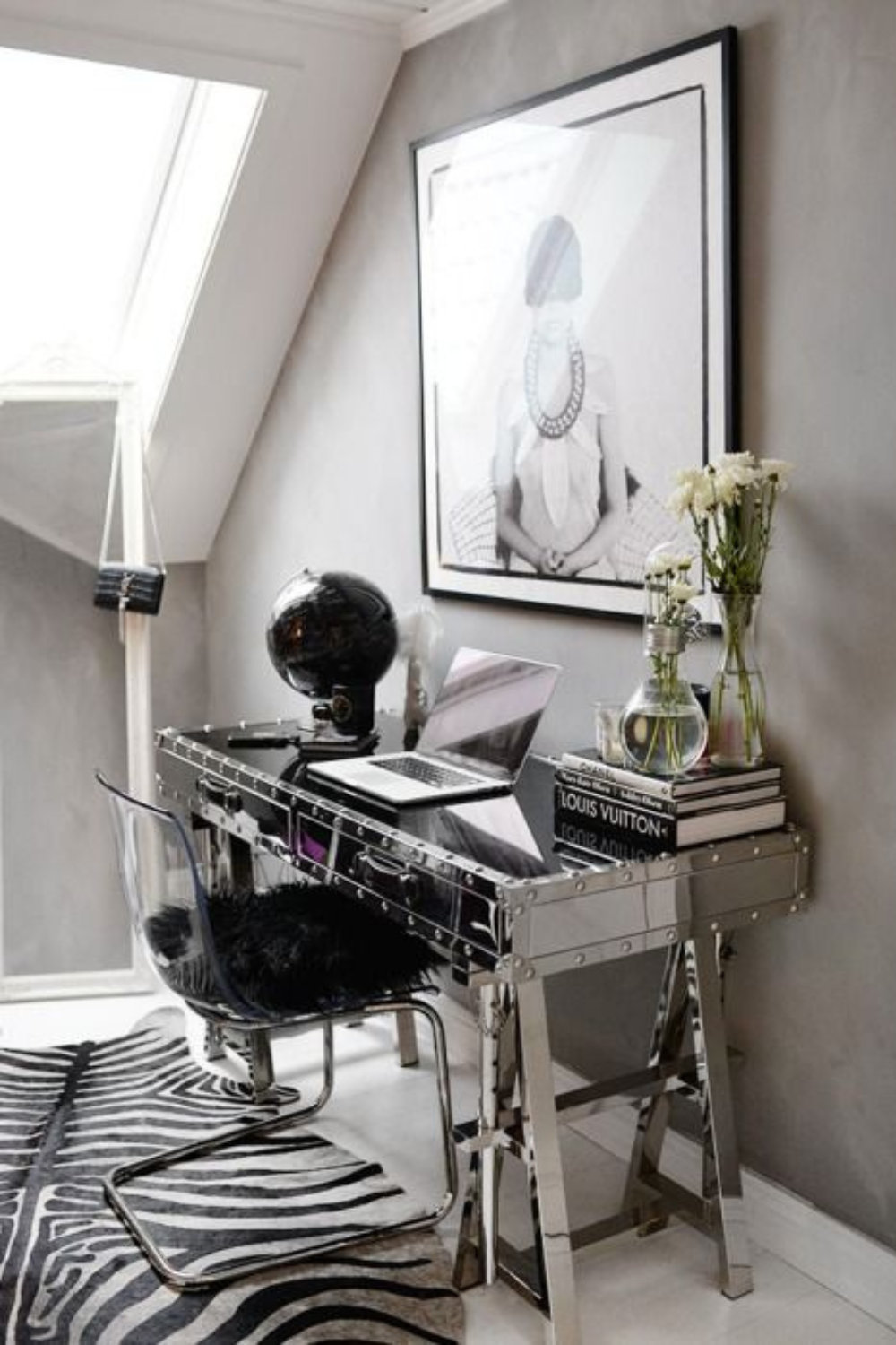 Strings Attached Decor Adjustable Glass Top Metal Base Writing Desk ...