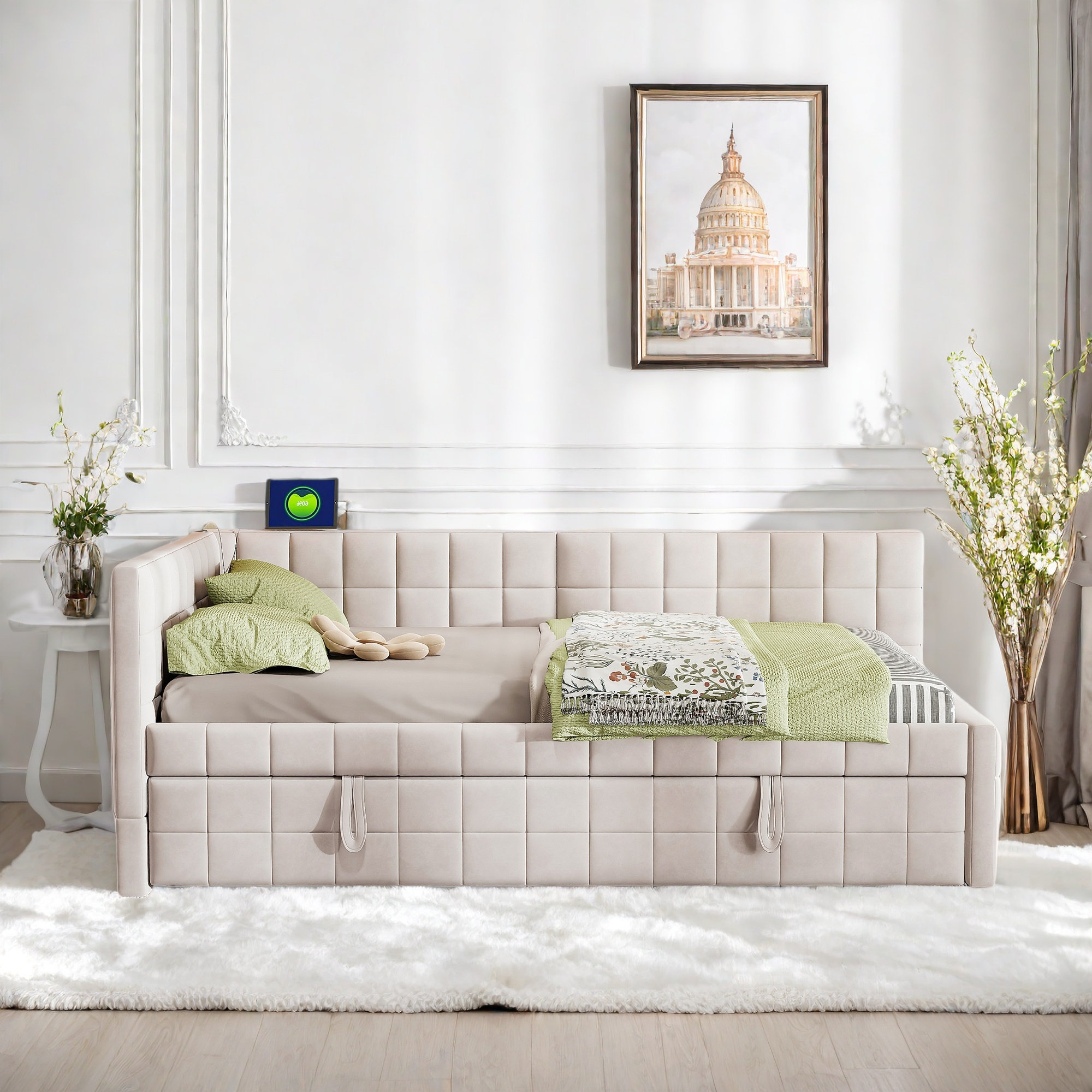 Latitude Run® Upholstered L-shaped Daybed With Pop Up Trundle, Usb ...