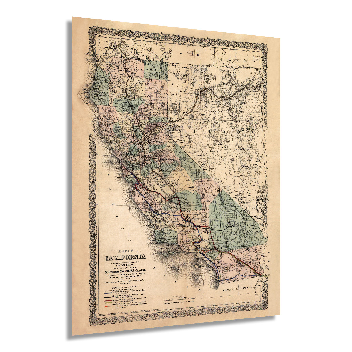 Williston Forge 1876 California Map Poster Wall Art on Paper | Wayfair