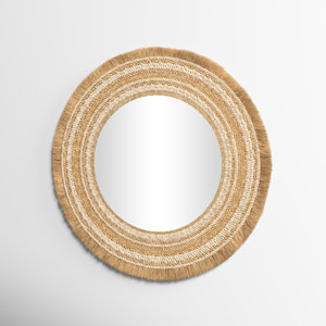 Joss & Main Tatum Wooden Woven Room Wall Mirror with Fringe Ends ...