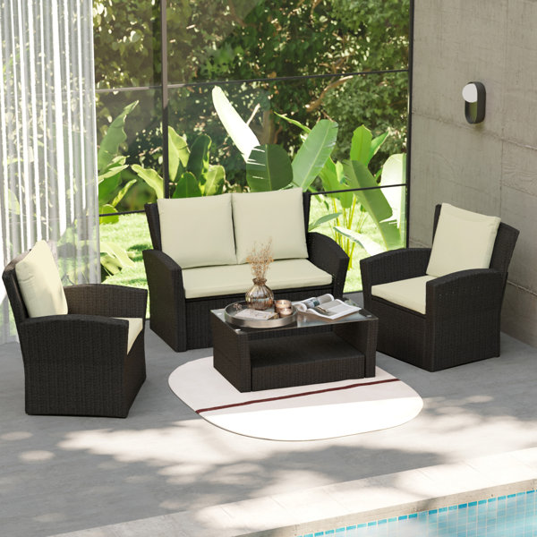 Rosalind Wheeler Custinne Rattan 5 - Person Seating Group with Cushions ...