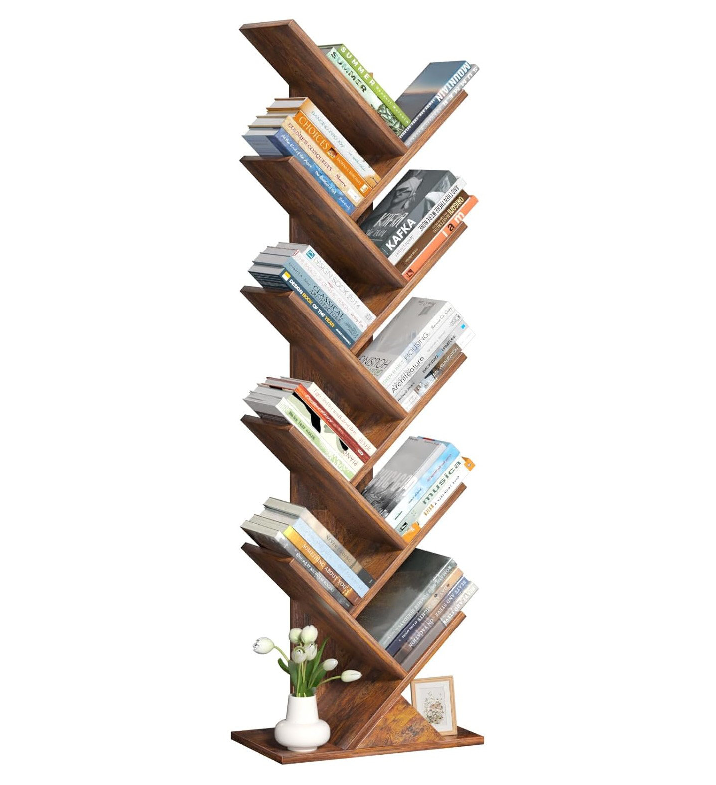 Latitude Run® 10 Tier Tree Book Shelf Floor Standing Wood Bookshelf For ...