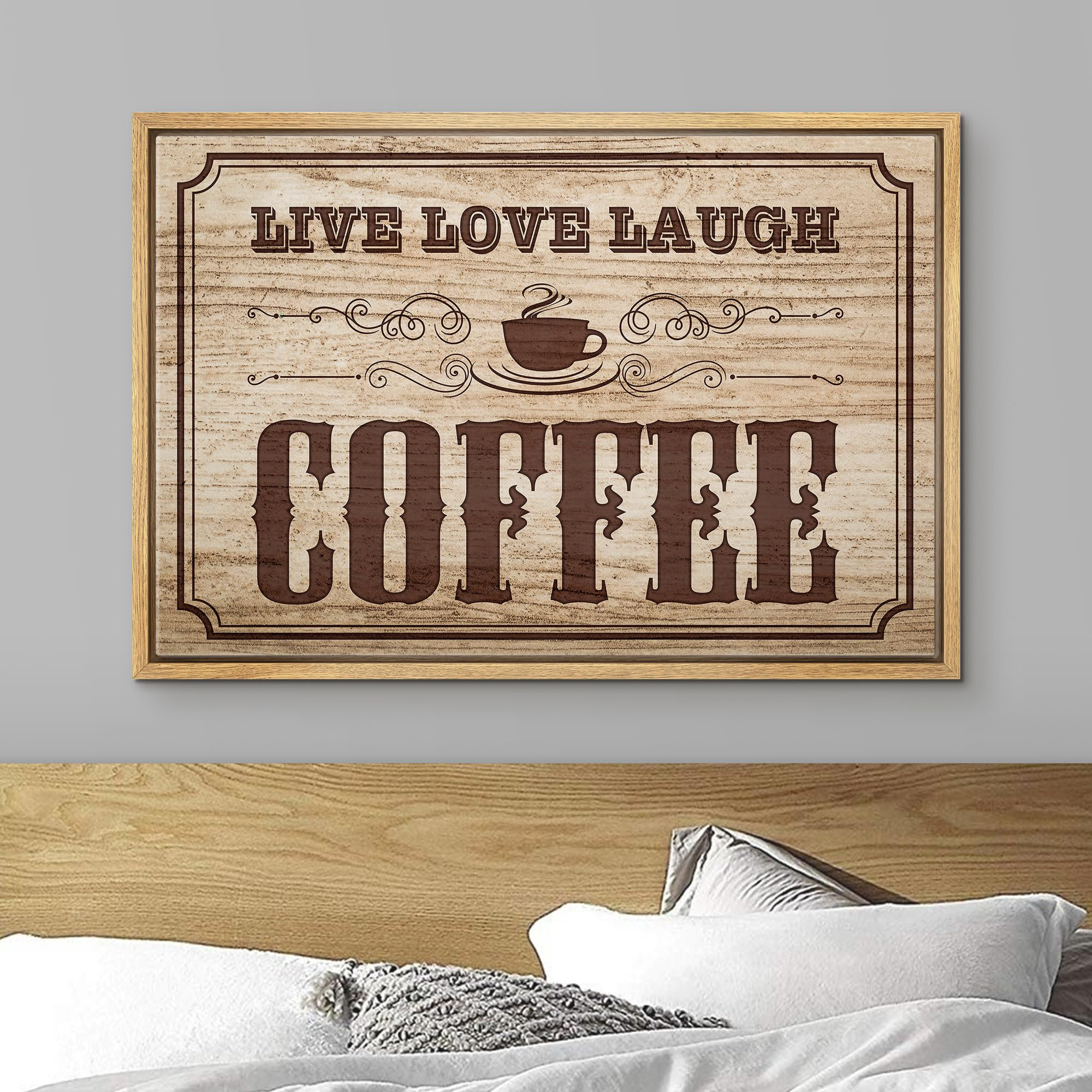 wall26 " Rustic Wooden Coffee Sign Wall Decor - 'Live Love Laugh' Motif ...