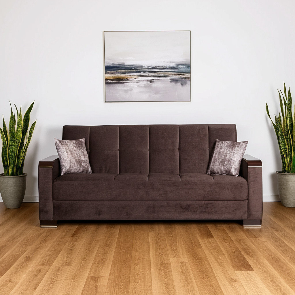 Latitude Run® 87" Brown Microfiber Convertible Futon Sleeper Sofa And ...