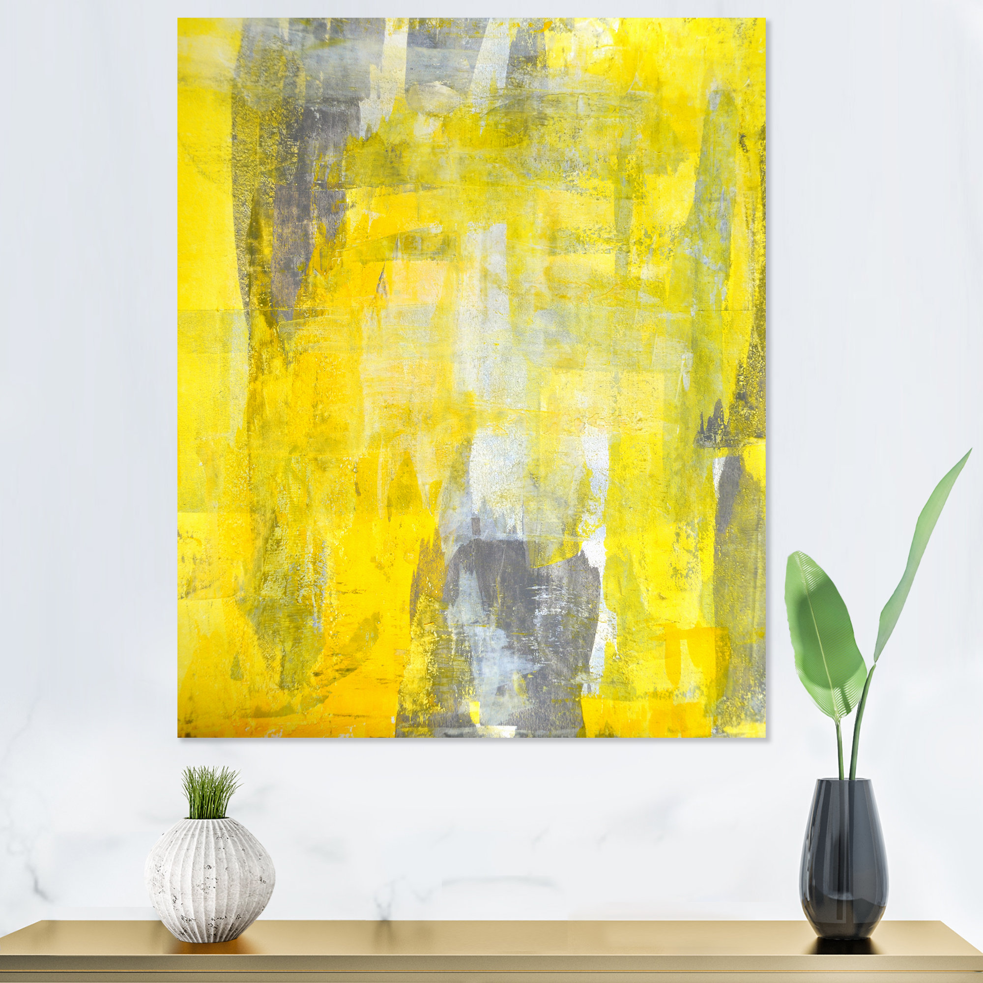 Wrought Studio Grey and Yellow Merging Abstract IV - Modern ...