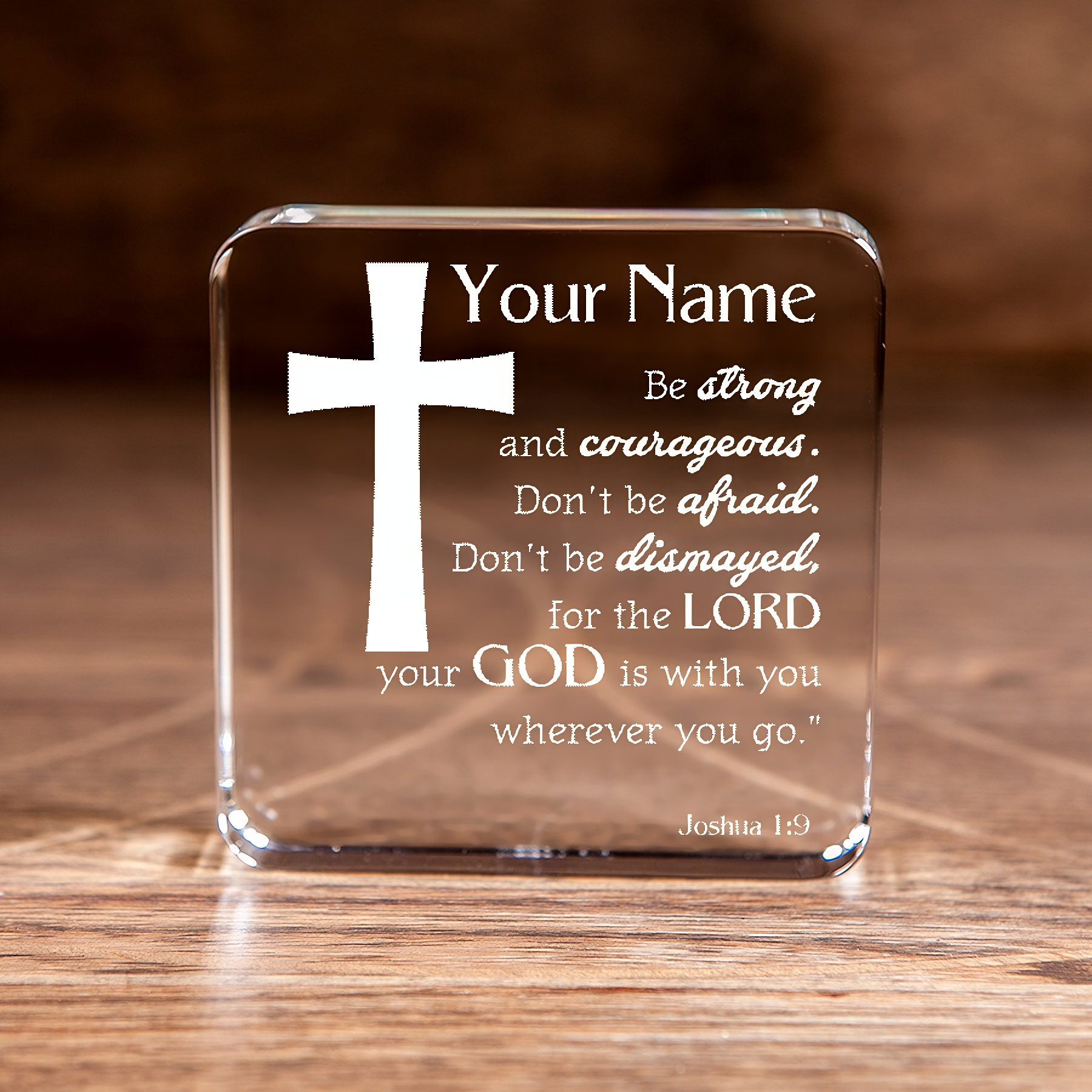 Trinx Jhanelle Personalized Joshua 1:9 Large Square Crystal Paperweight ...