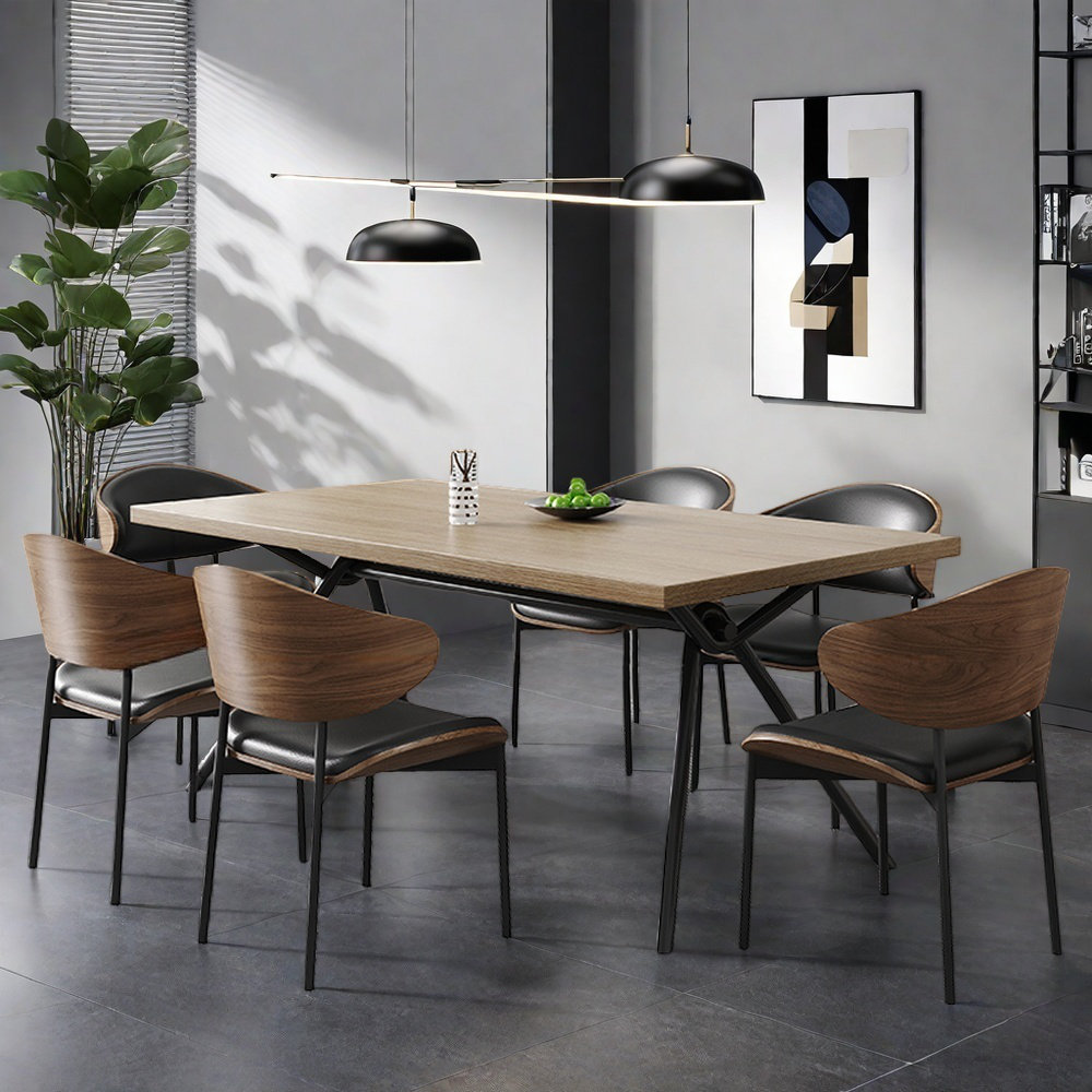 dinlin home Minimalist rectangular wood grain rock table set | Wayfair