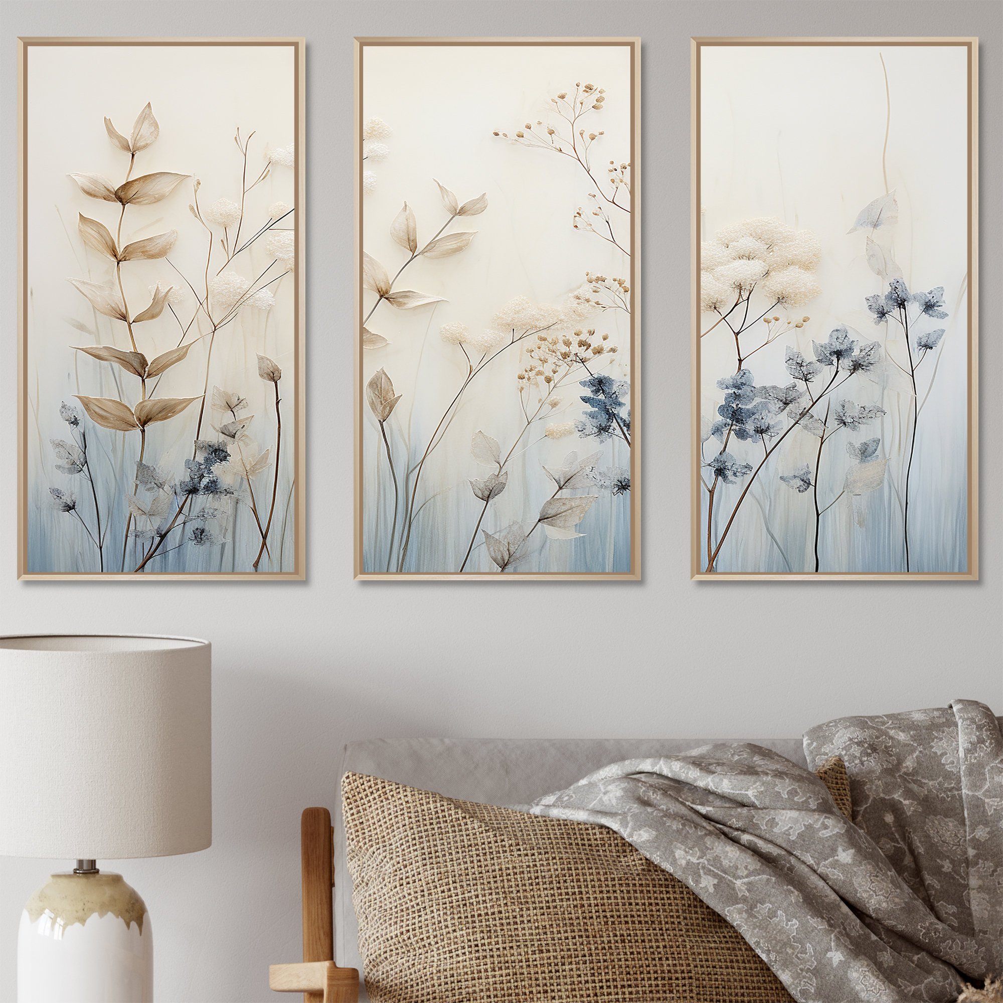 Lark Manor™ Beige And Blue Herbs Minimal Harmony - Floral Herbs Wall ...
