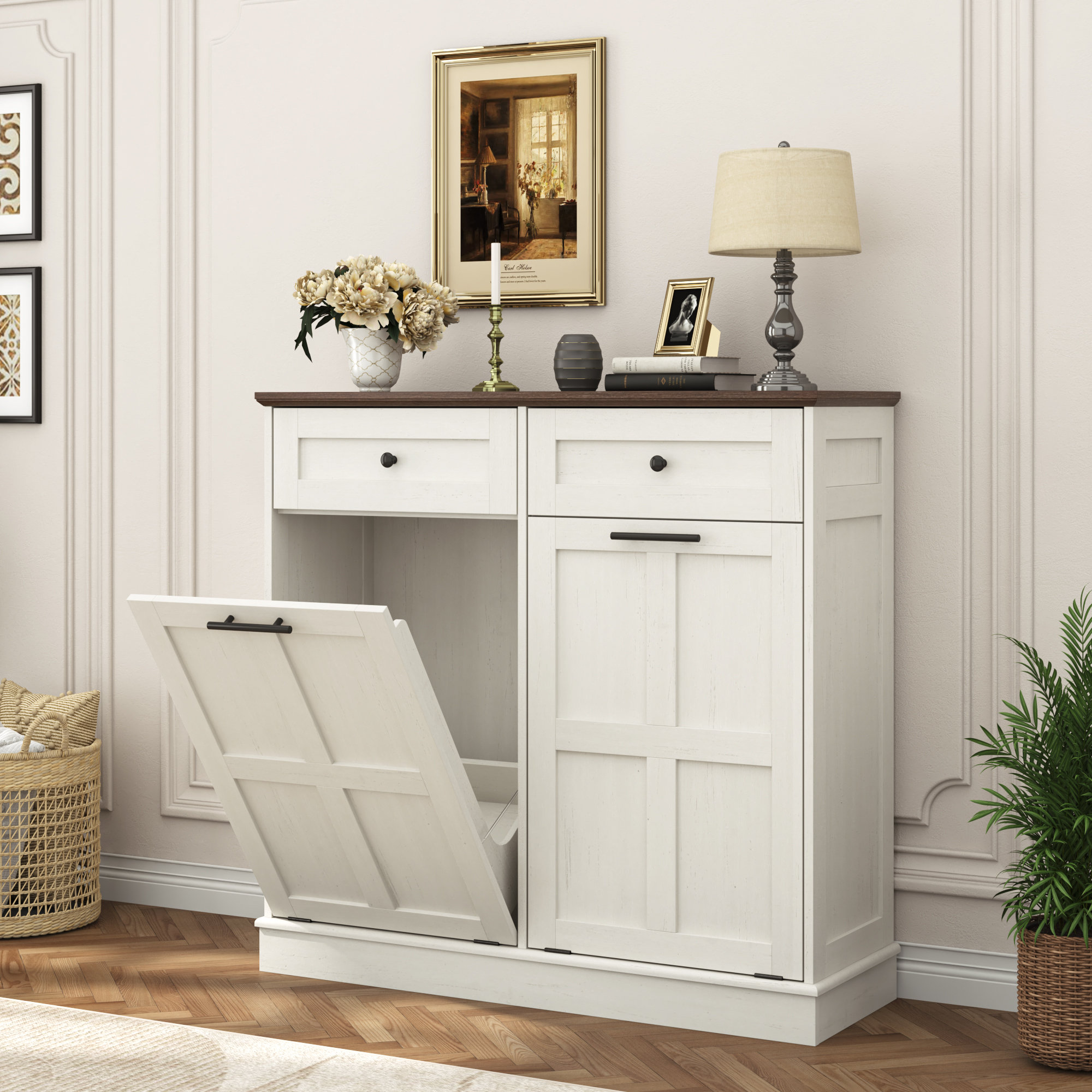 FIDGET DICE Double Tilt Out Trash Cabinet 26 Gallons Wodden ...