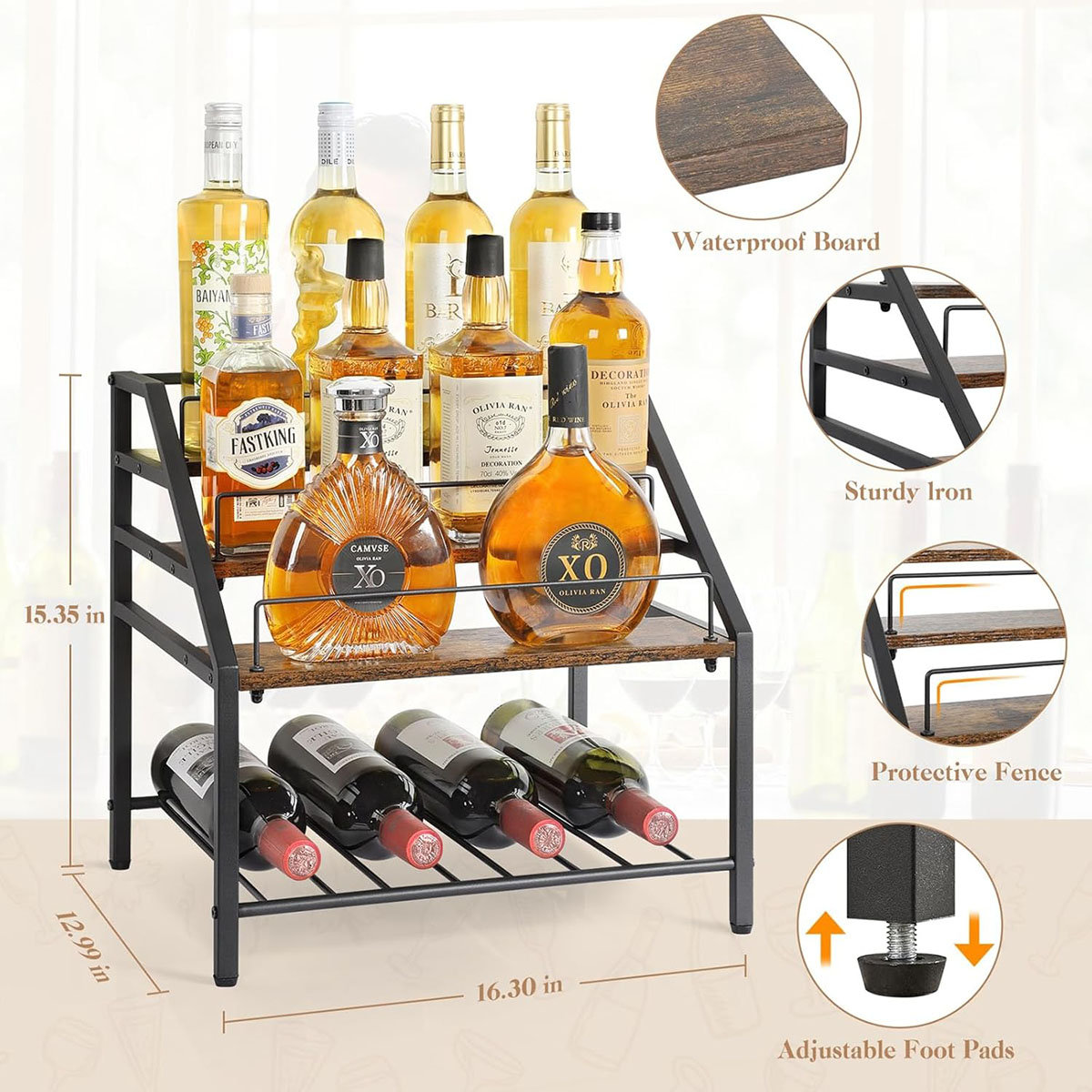 Ophelia & Co. Wine Racks Countertop, 3-Tier Liquor Bottle Display Shelf ...