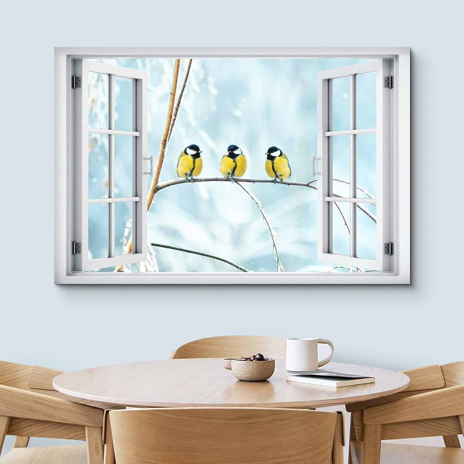 IDEA4WALL Window Scenery " Window View Yellow Birds In Snowy Winter ...