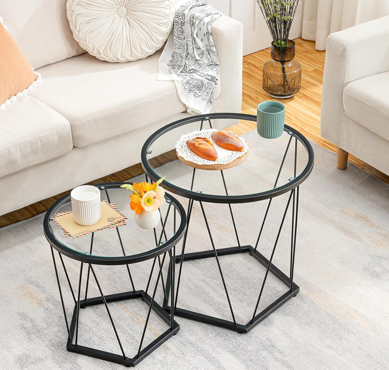 Latitude Run® Sleek - Hued Set of 2 Small Round Coffee Tables: Metal ...