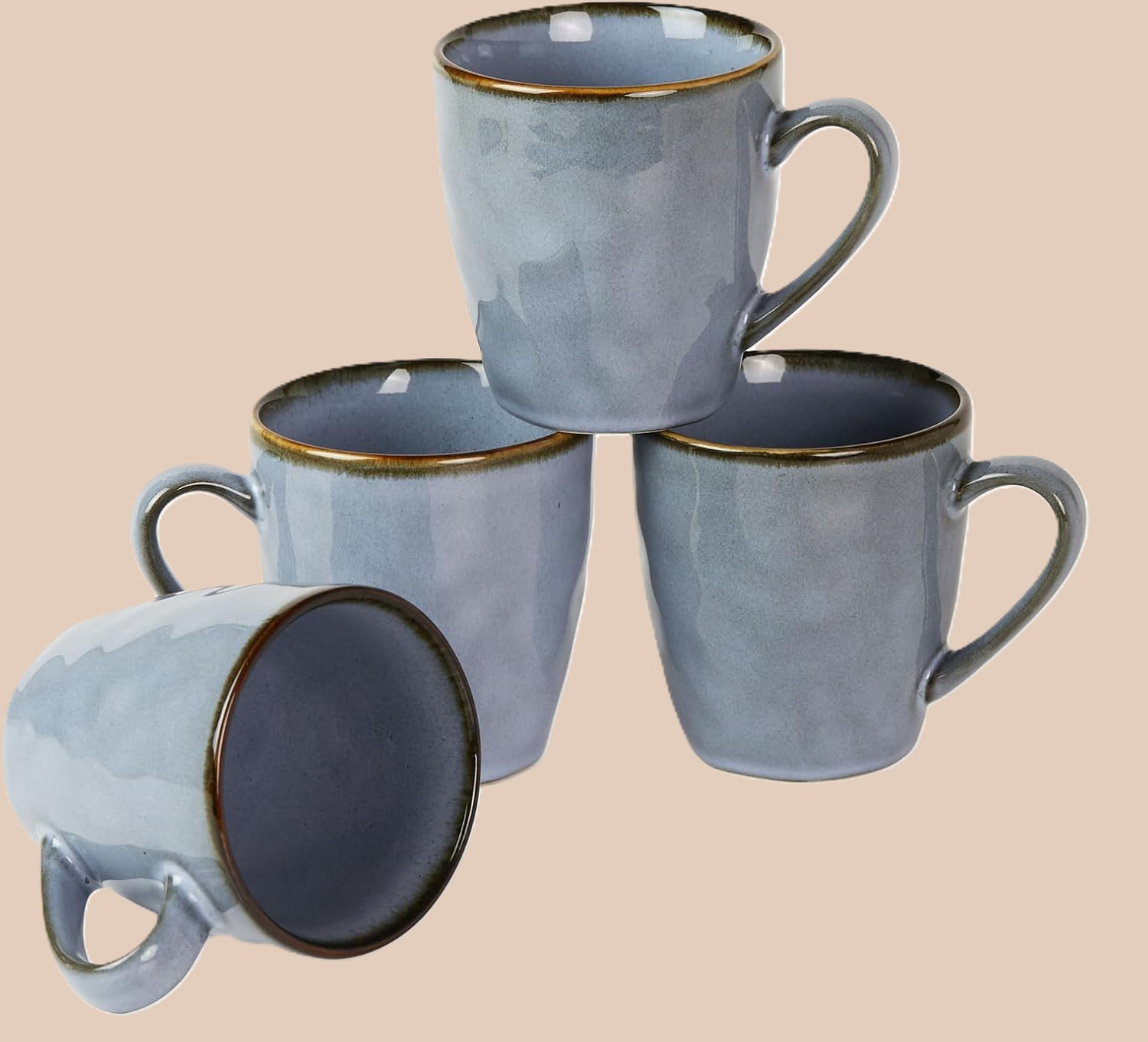 Hokku Designs Blue Round Coffee Cup Set Of 4, 13 Oz Coffee Cup Set With ...