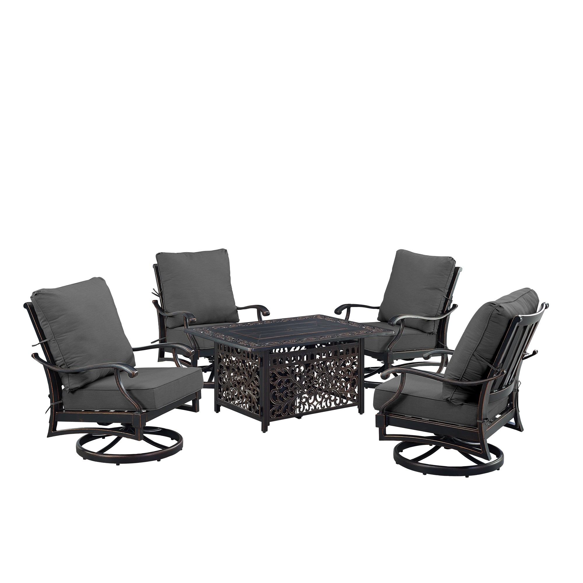 Oakland Living Black Aluminum Fire Table Set with Four Club Chairs ...
