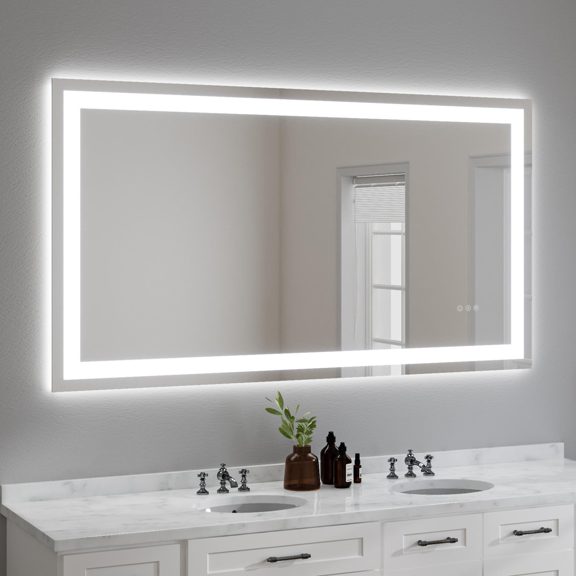 Ivy Bronx 48x32" Frameless Eco-Friendly Silver MirrorDual LED Light ...