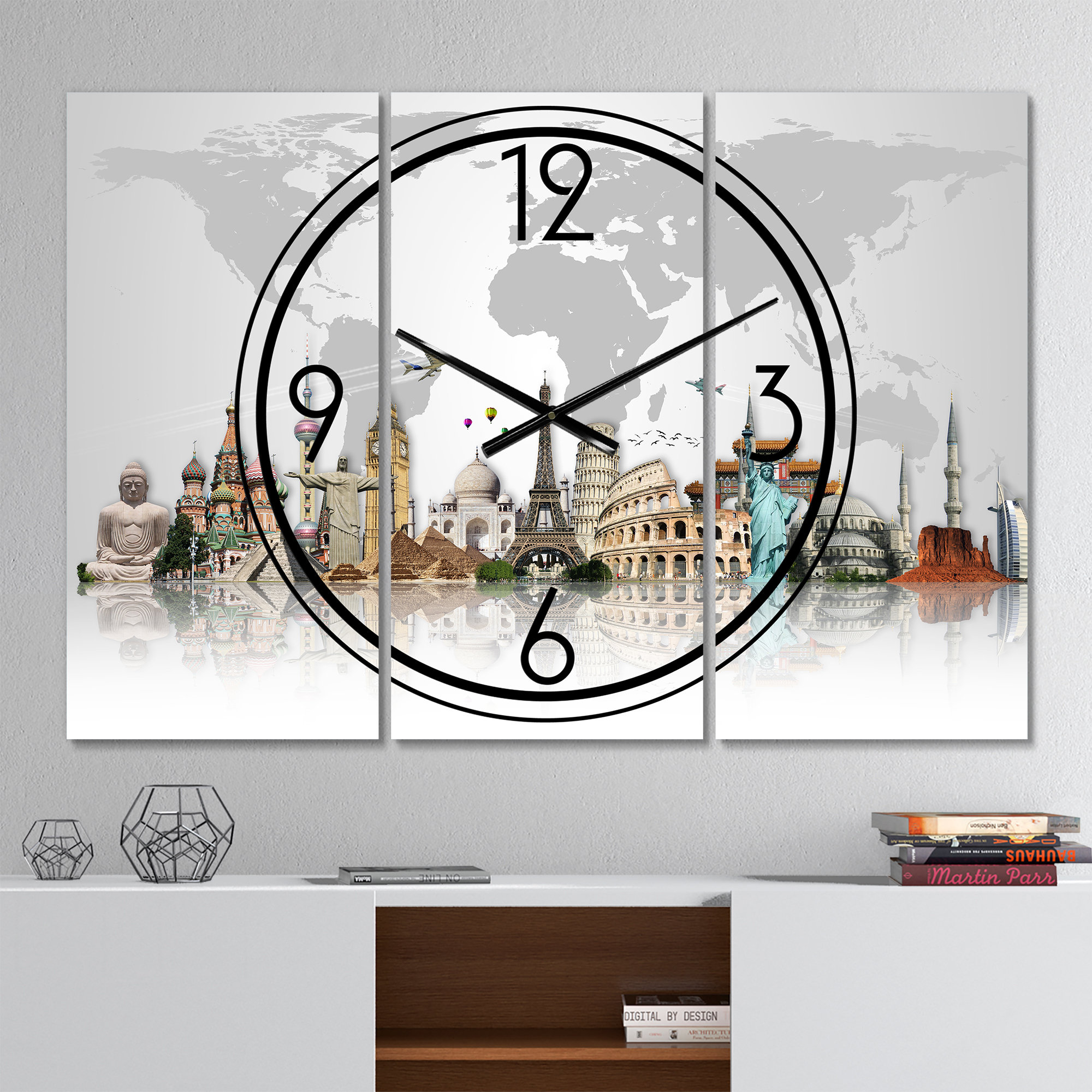 East Urban Home Oversized Famous Monuments Across World Wall Clock ...
