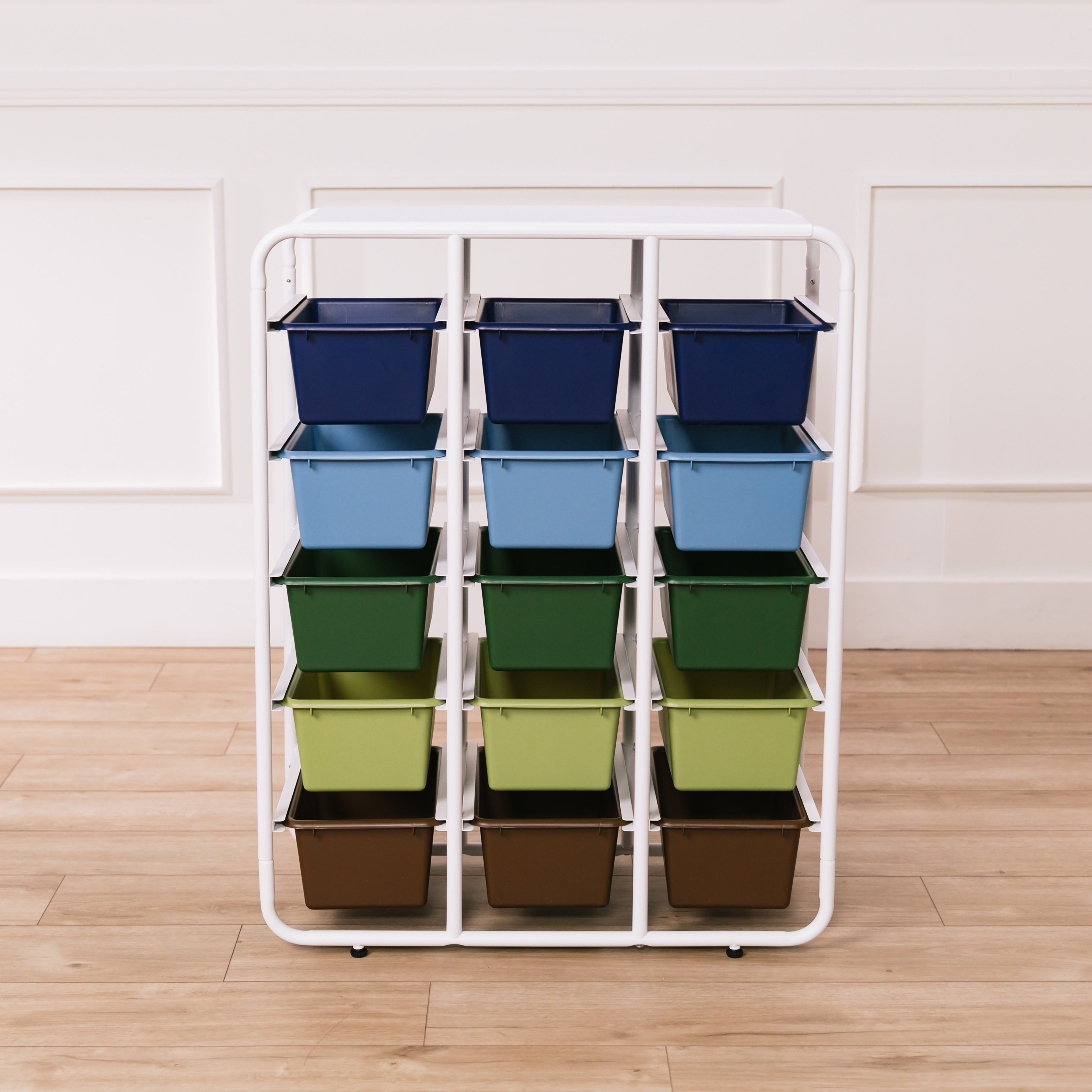 ECR4Kids 5-Tier Storage Rack with 15 Cubby Bins 5x3, Multipurpose ...