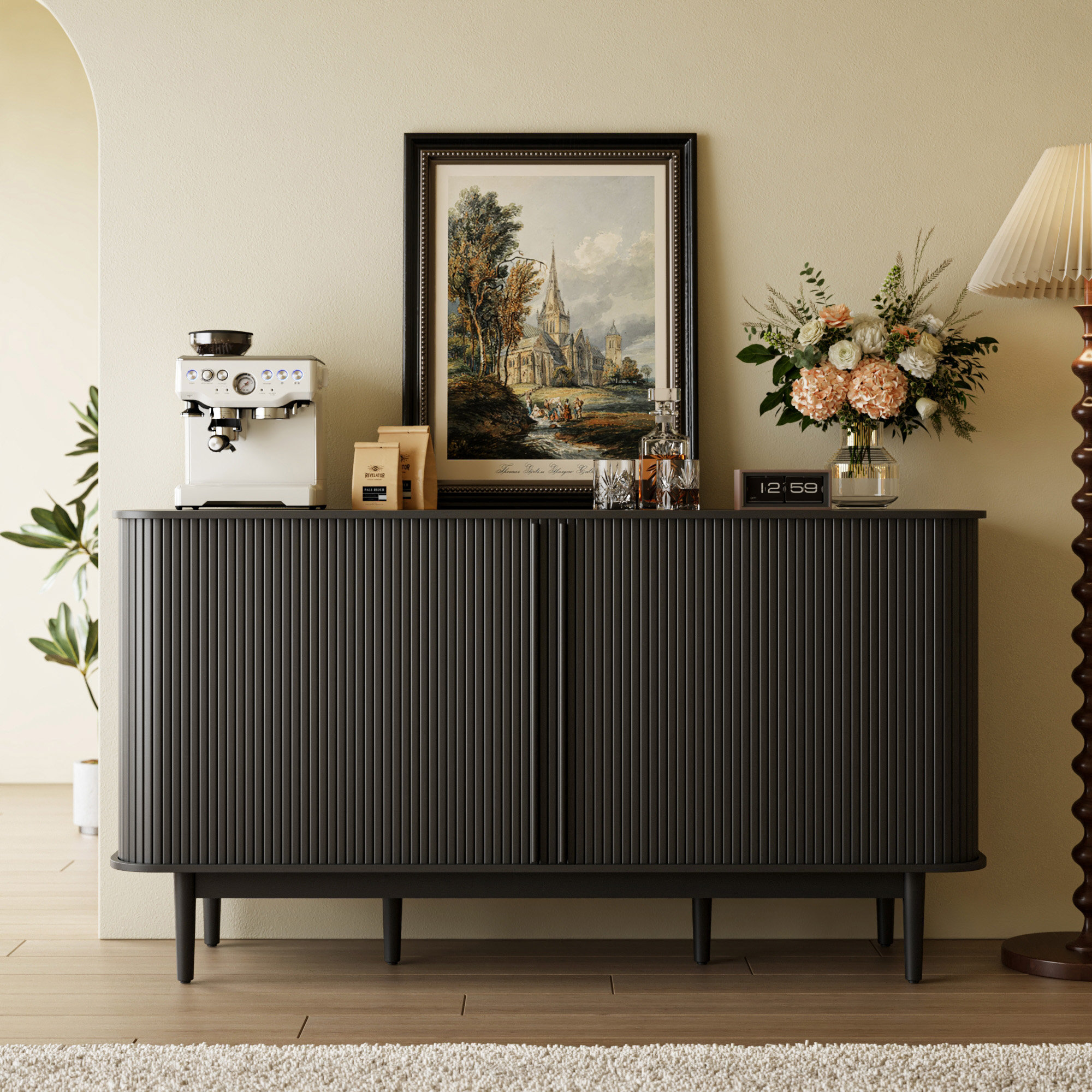 Ebern Designs 59" Bar Cabinet With Adjustable Shelves And Wine Racks ...
