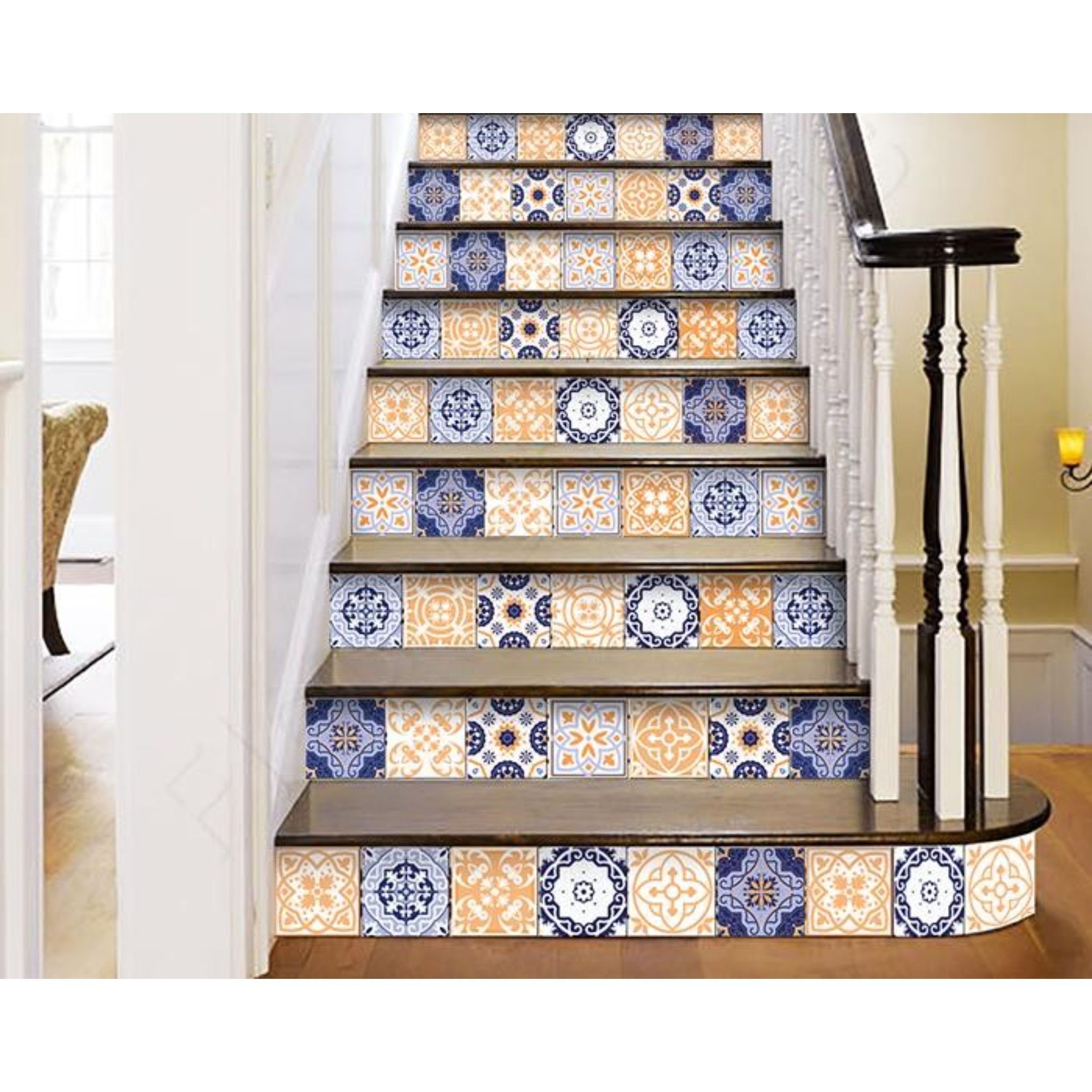 Bungalow Rose 4" X 4" Yellow White And Blues Peel And Stick Removable ...