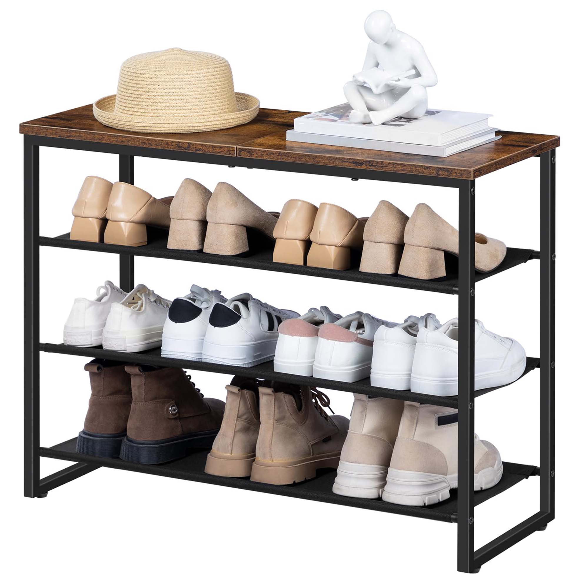 17 Stories 4 Tier Shoe Rack With 3 Oxford Fabric Shelves And Top Panel ...