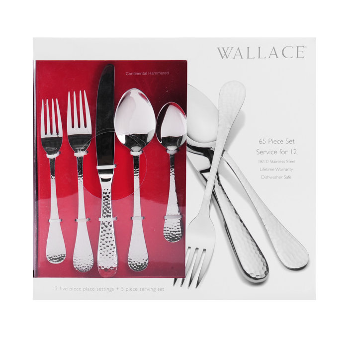 Wallace Continental Hammered 65-Piece Stainless- Silver Steel Boxed ...