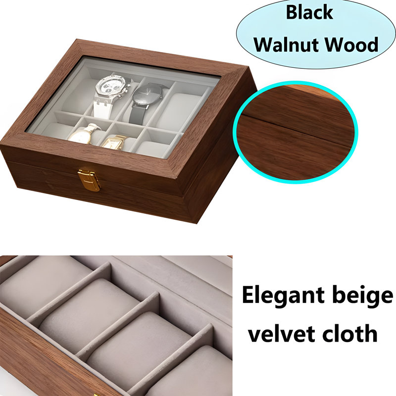 Rebrilliant Black Walnut Wood Watch Storage Box (6 Watch Positions ...