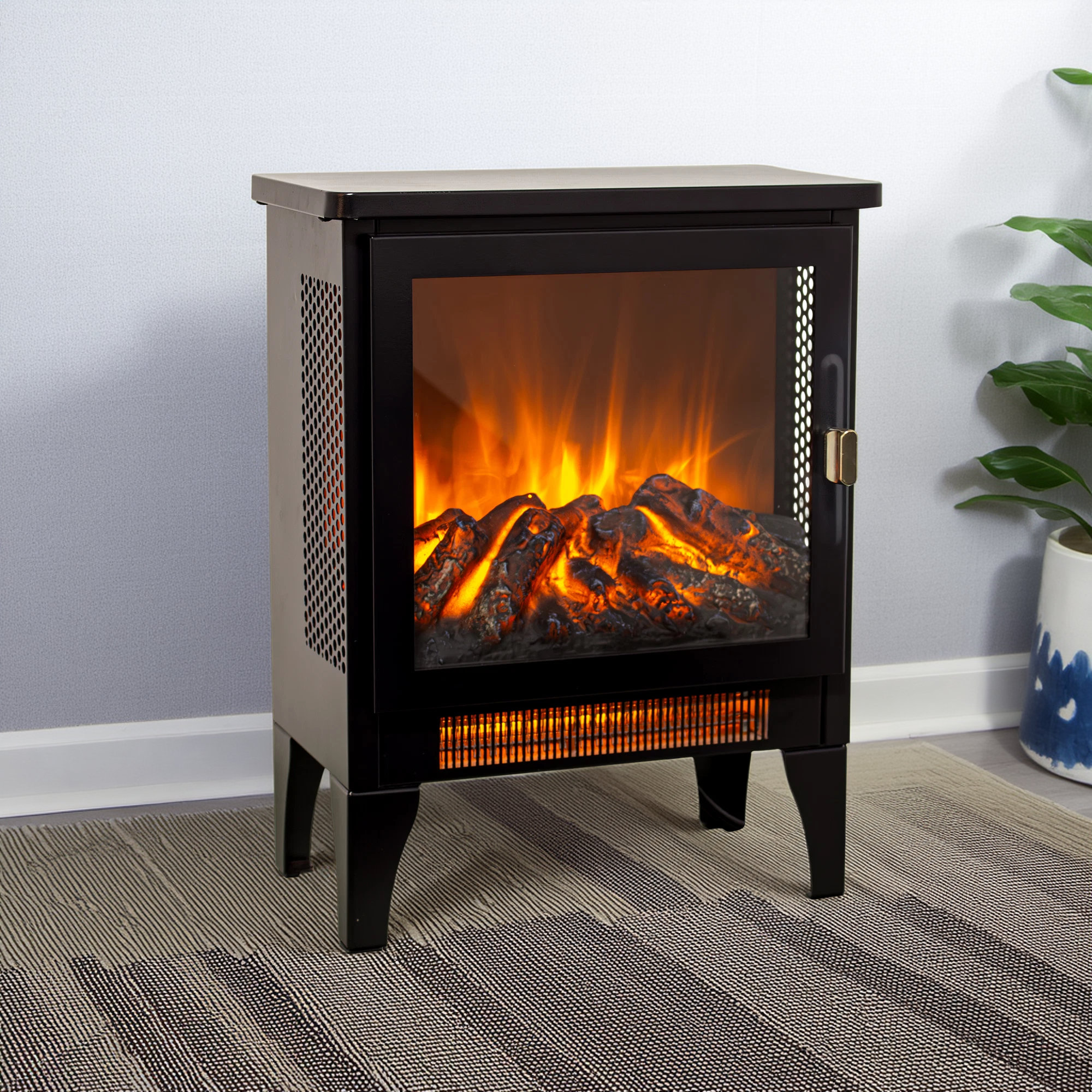 Ebern Designs 17-Inch Black Freestanding Electric Fireplace With ...