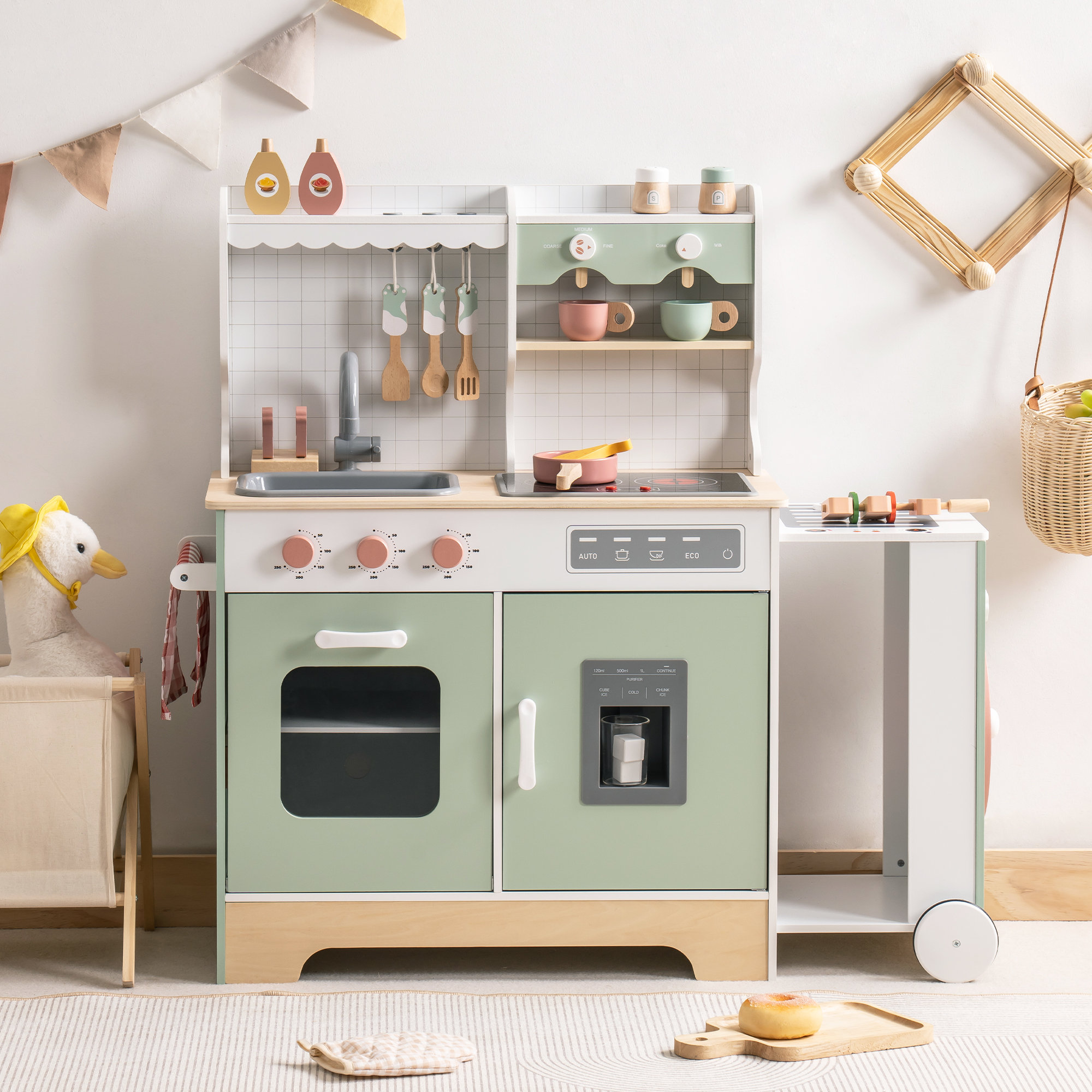 ROBUD Wooden Kids' Play Kitchen Set With Pull-out Baking Tray And ...