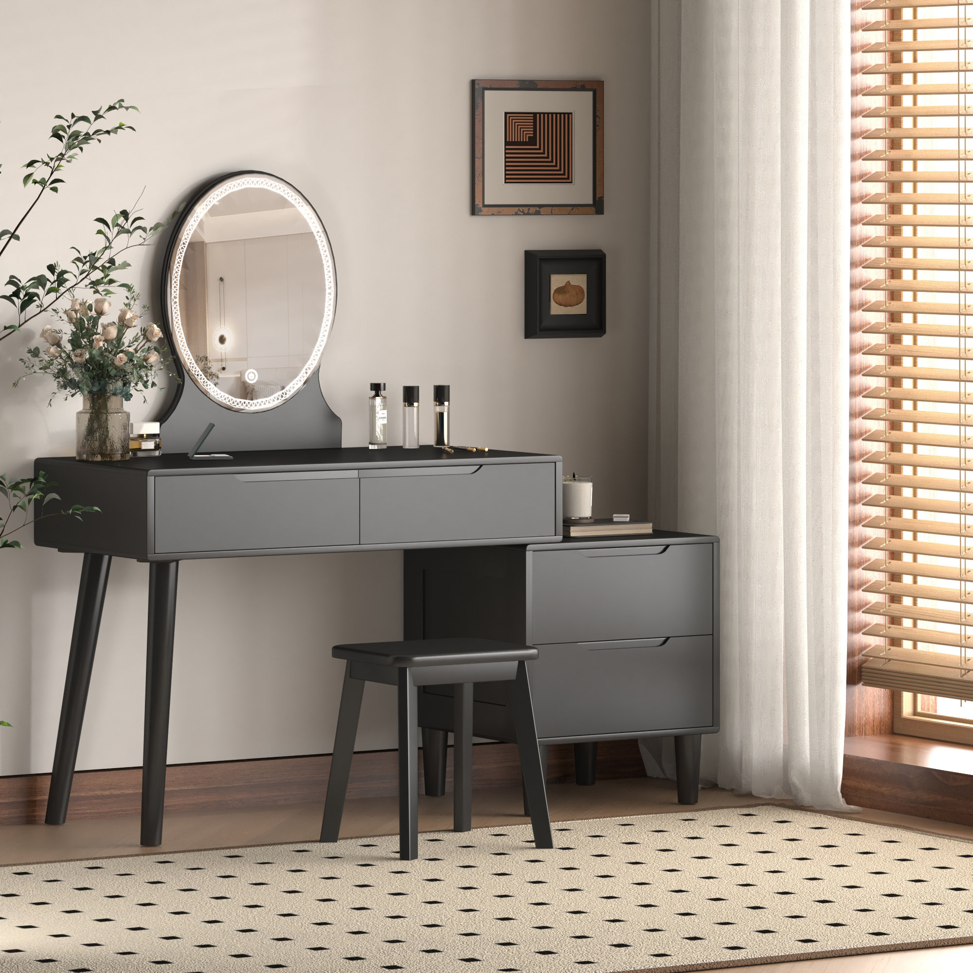 Latitude Run® Makeup Vanity Table With Led Lights Mirror 3 Brightness ...