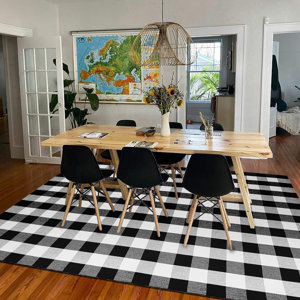 Ebern Designs Quintisha Buffalo Plaid Area Rugs Black and White ...