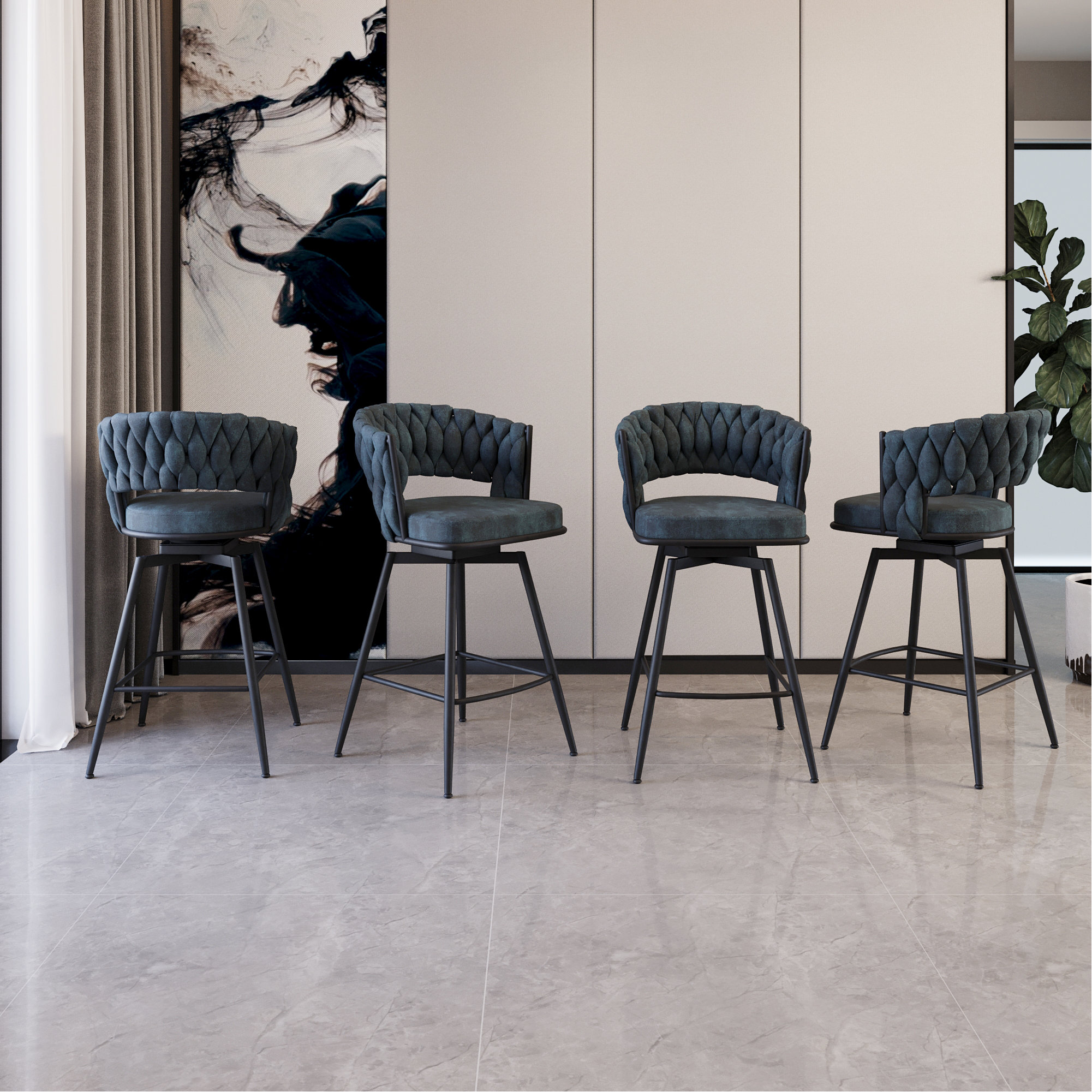 Corrigan Studio 4 Pieces Swivel Bar Stools, Upholstered Bar Chair With ...
