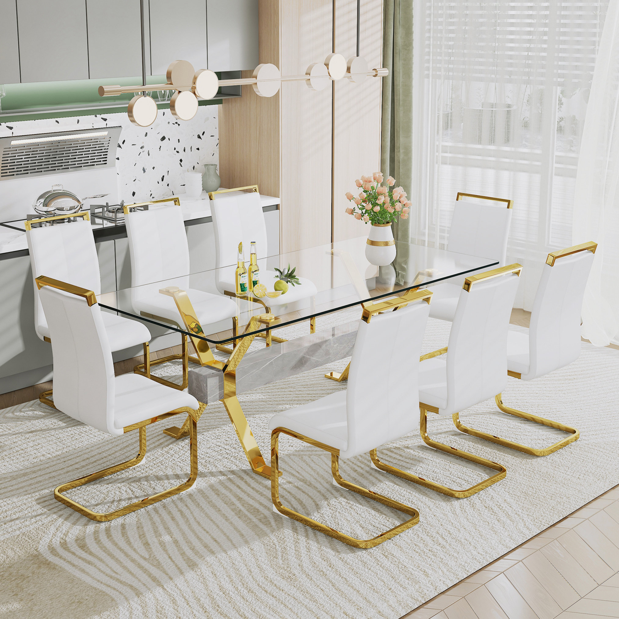 Everly Quinn Elessa 9 - Piece Glass Top Dining Set | Wayfair