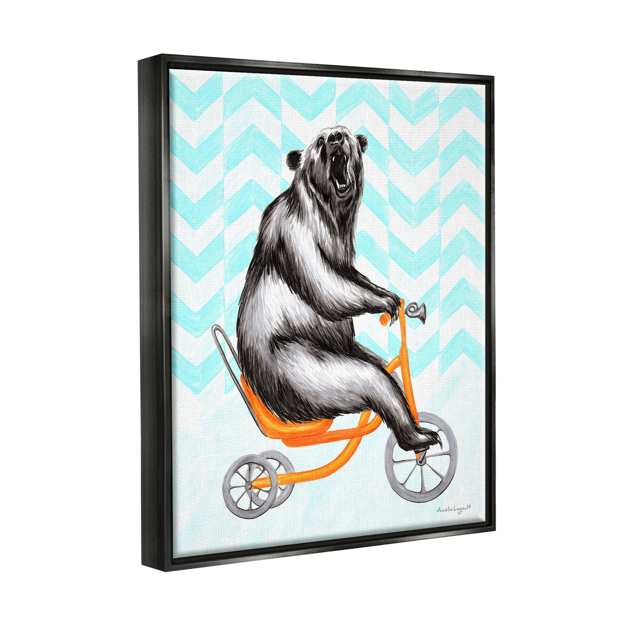 Stupell Industries Roaring Bear Riding Tricycle Whimsical Chevron ...